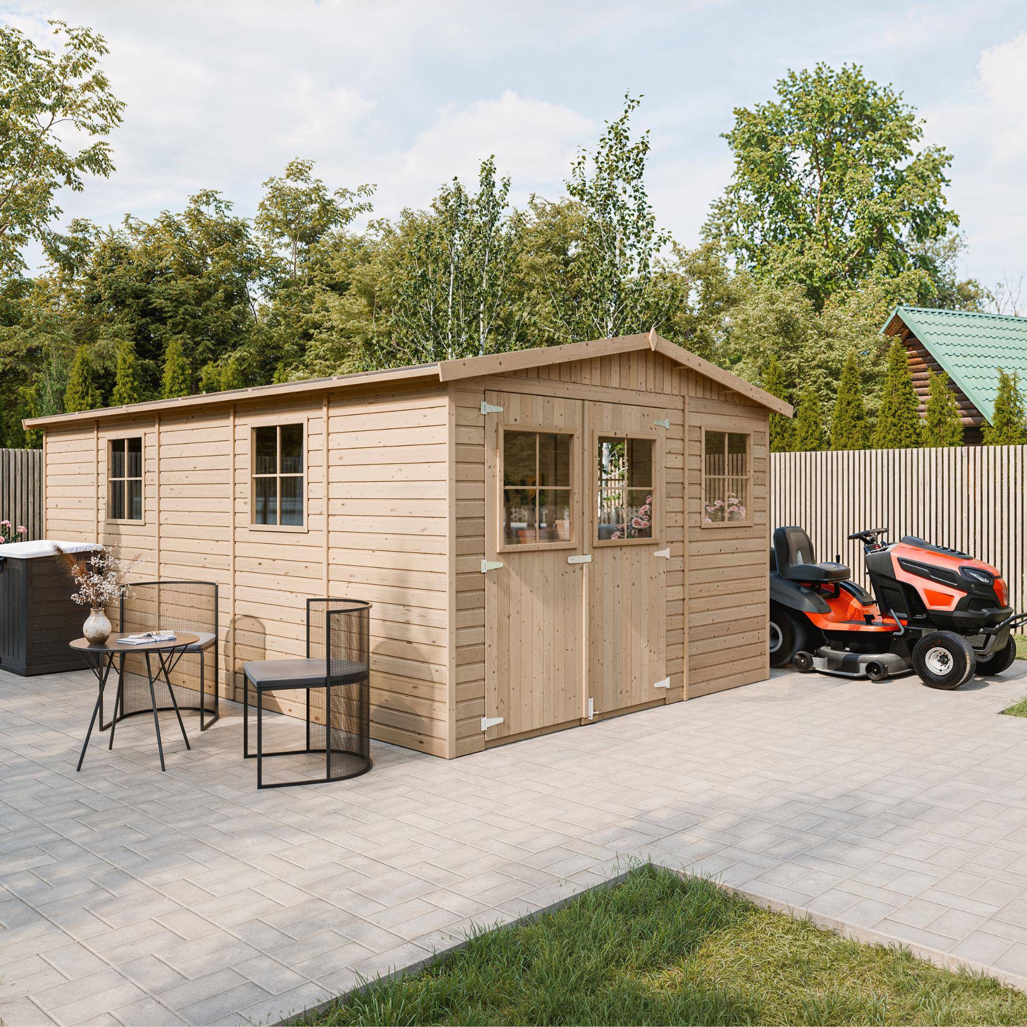 Abri de Jardin en Bois Naturel H226x324x516 cm / 15 m² avec fenêtres ...