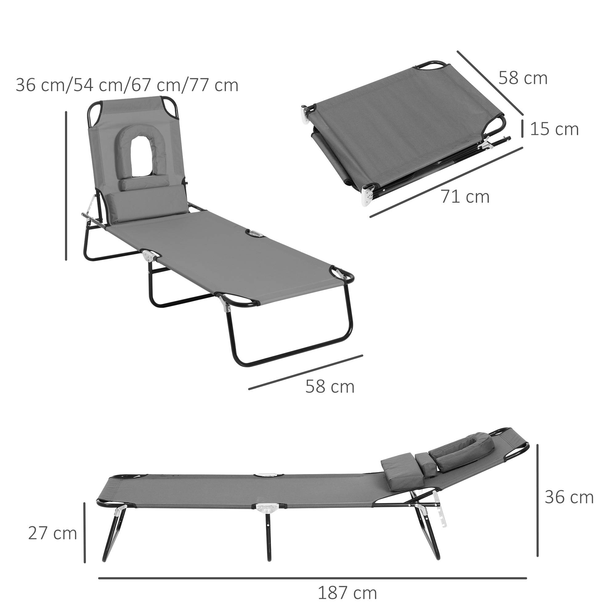 Bain de Soleil Pliable transat inclinable 4 Positions Chaise Longue 3 ...