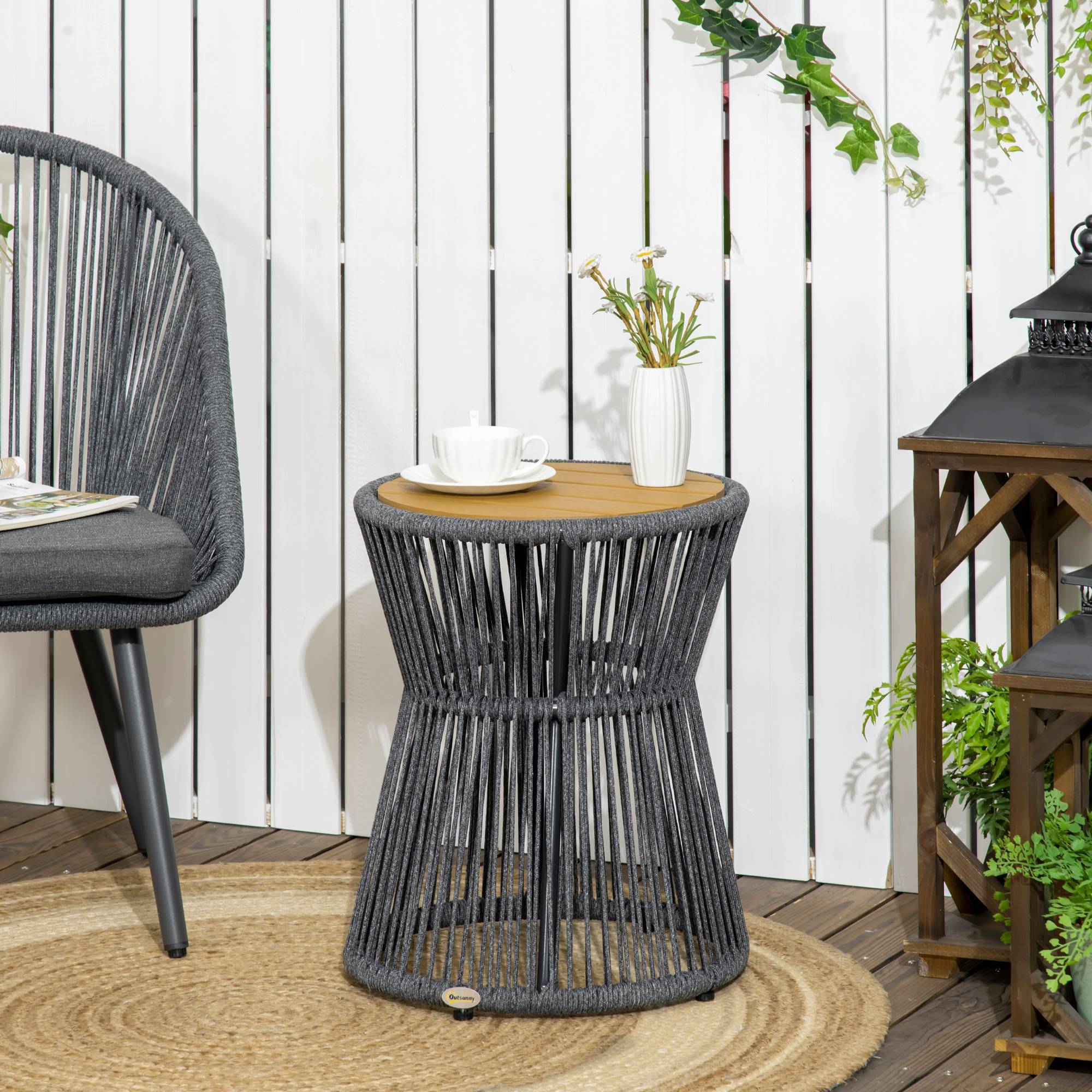 Table d'appoint extérieure résine tressée noir et naturel 39 x 39 x 49 ...
