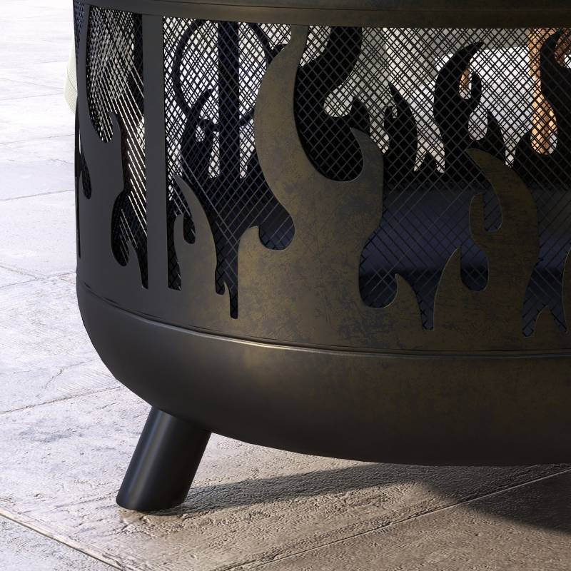 Brasero Barbecue 2en1 Acier Jardin Terrasse Grille Pare-Étincelles ...