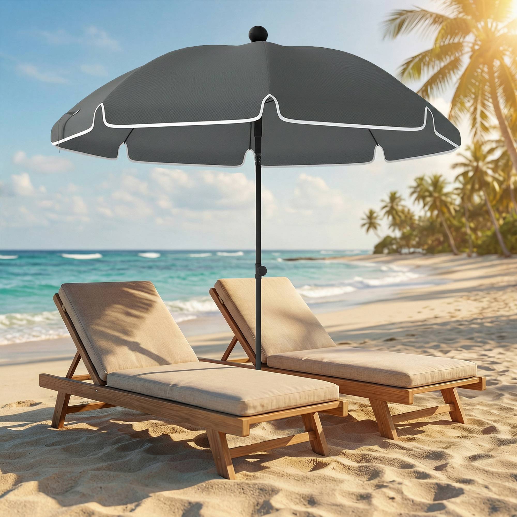 Parasol de plage 1m, parasol de jardin inclinaison avec ancrage au ...