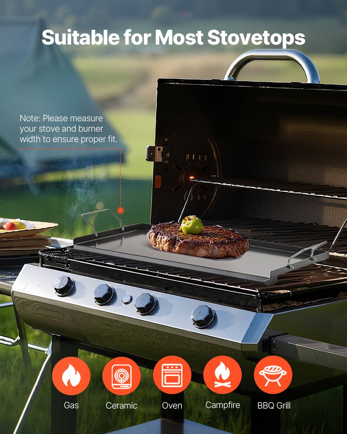 VEVOR Plaque de cuisson en acier au carbone poêle à griller 606 x 360 ...