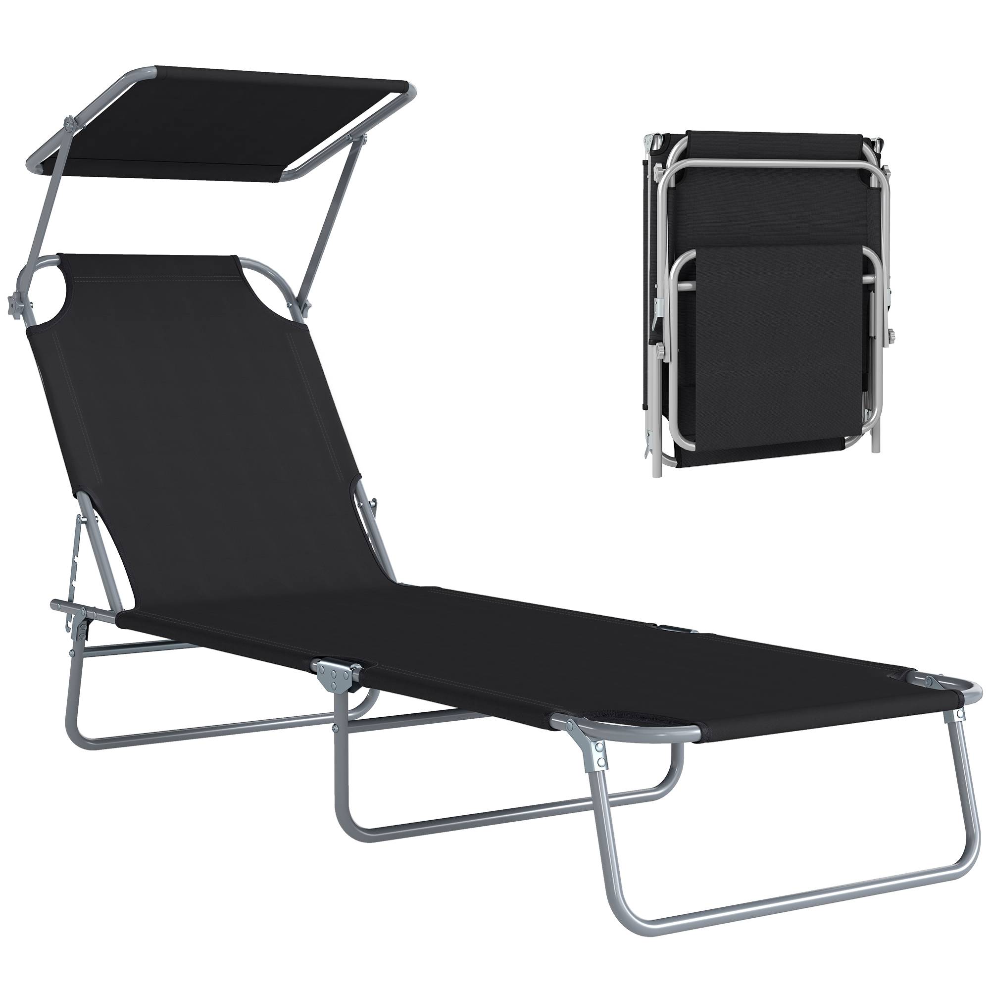 Transat pliable métal pour plage avec pare-soleil réglable 187x58x36cm ...