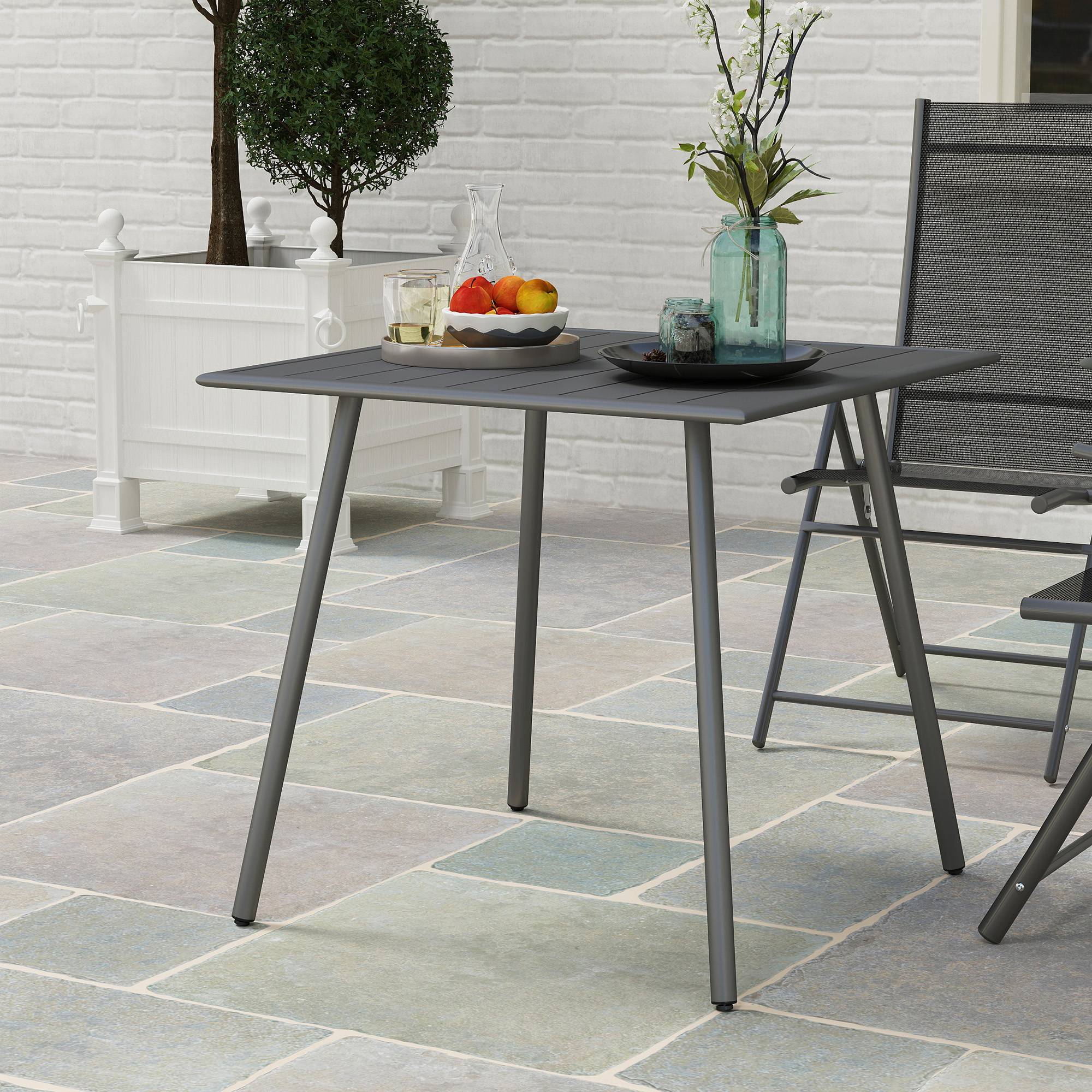 Table carrée cadre acier gris 80x80x74cm antidérapante, 4 personnes ...