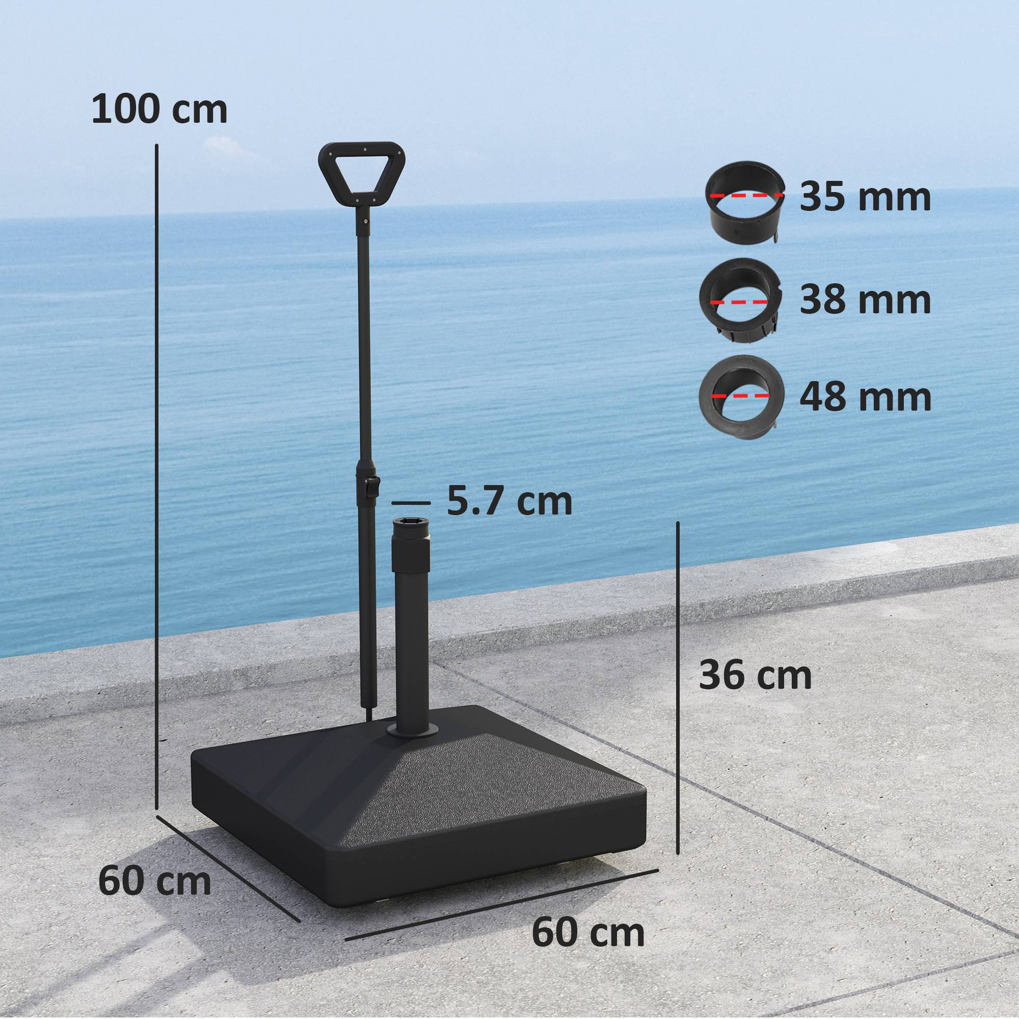 Pied de parasol carré support parasol en HDPE sur roulettes avec ...