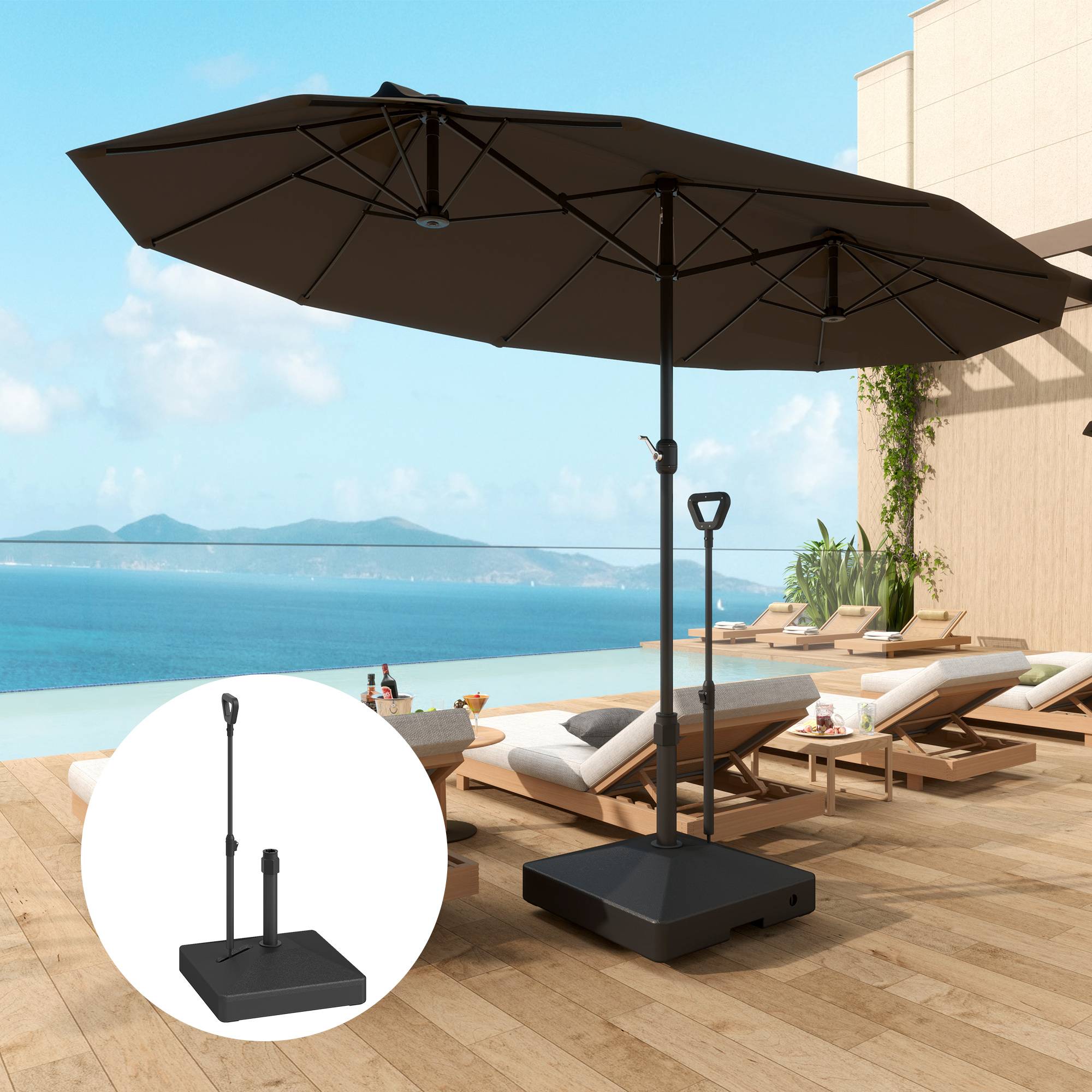 Pied de parasol carré support parasol en HDPE sur roulettes avec ...