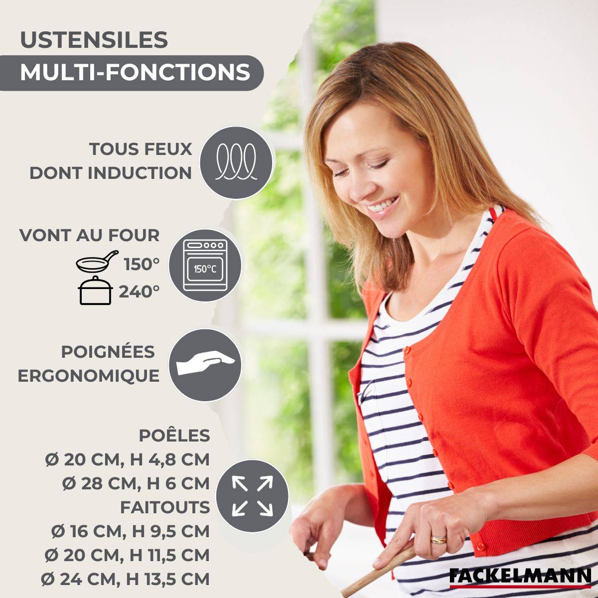 Lot de 2 Poêles 20/28cm et 3 Faitouts 16/20/24cm Fackelmann Généva avec ...