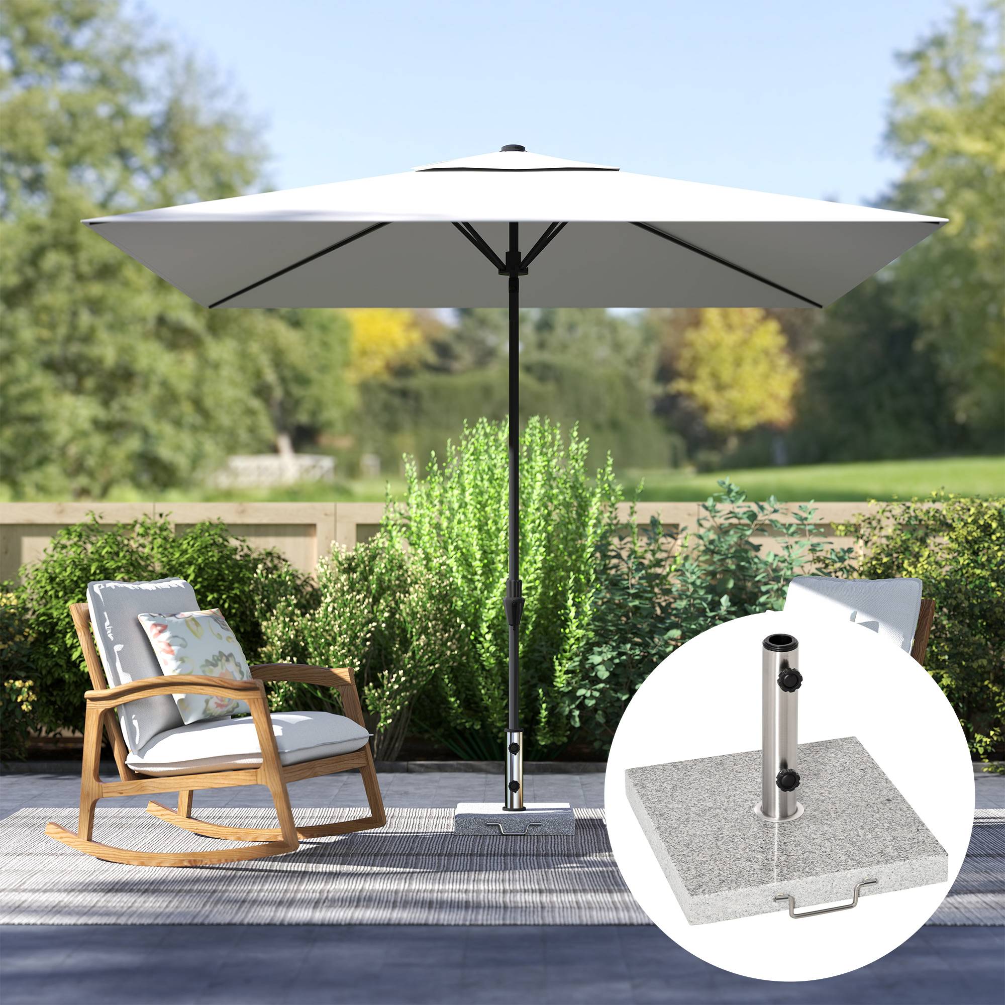 Pied de Parasol Carré 25 kg en Granit, Tube Acier Inox Ø 35/38/48 mm ...