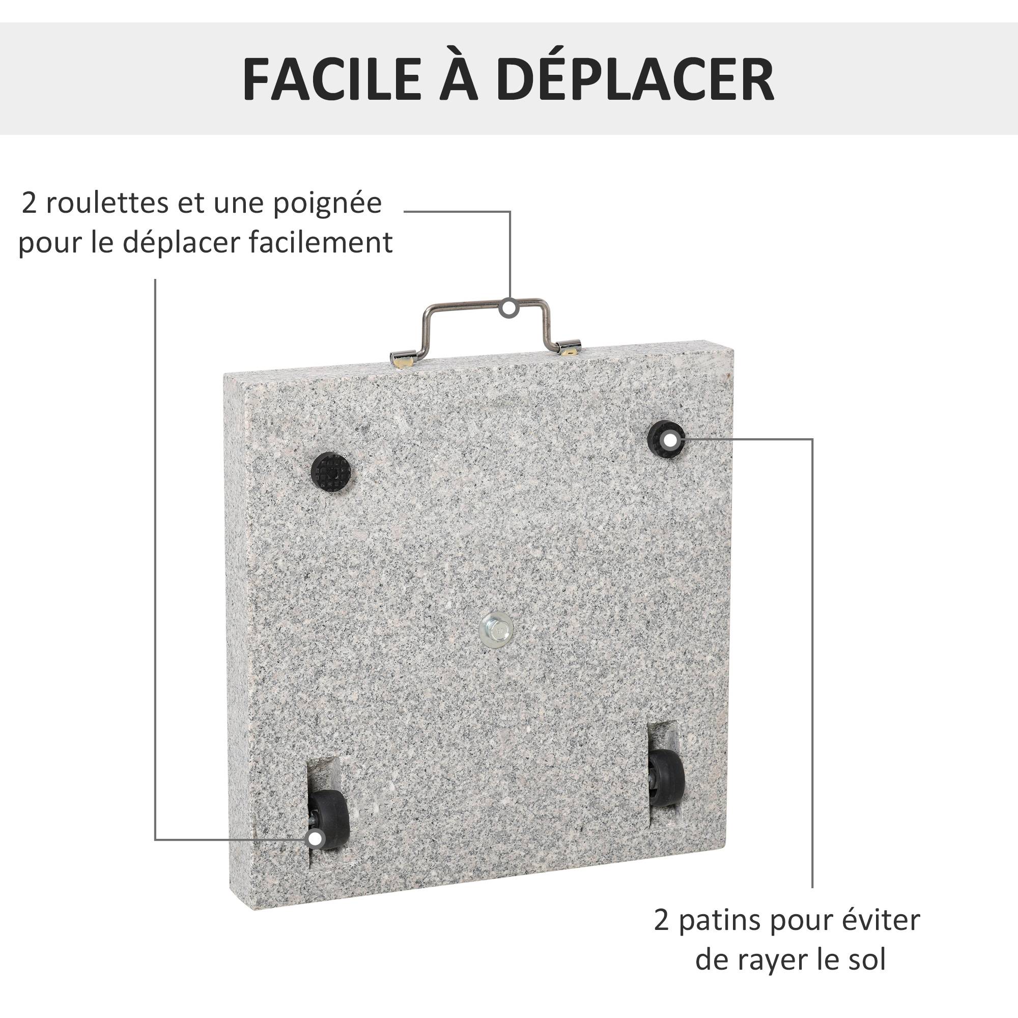 Pied de Parasol Carré 25 kg en Granit, Tube Acier Inox Ø 35/38/48 mm ...