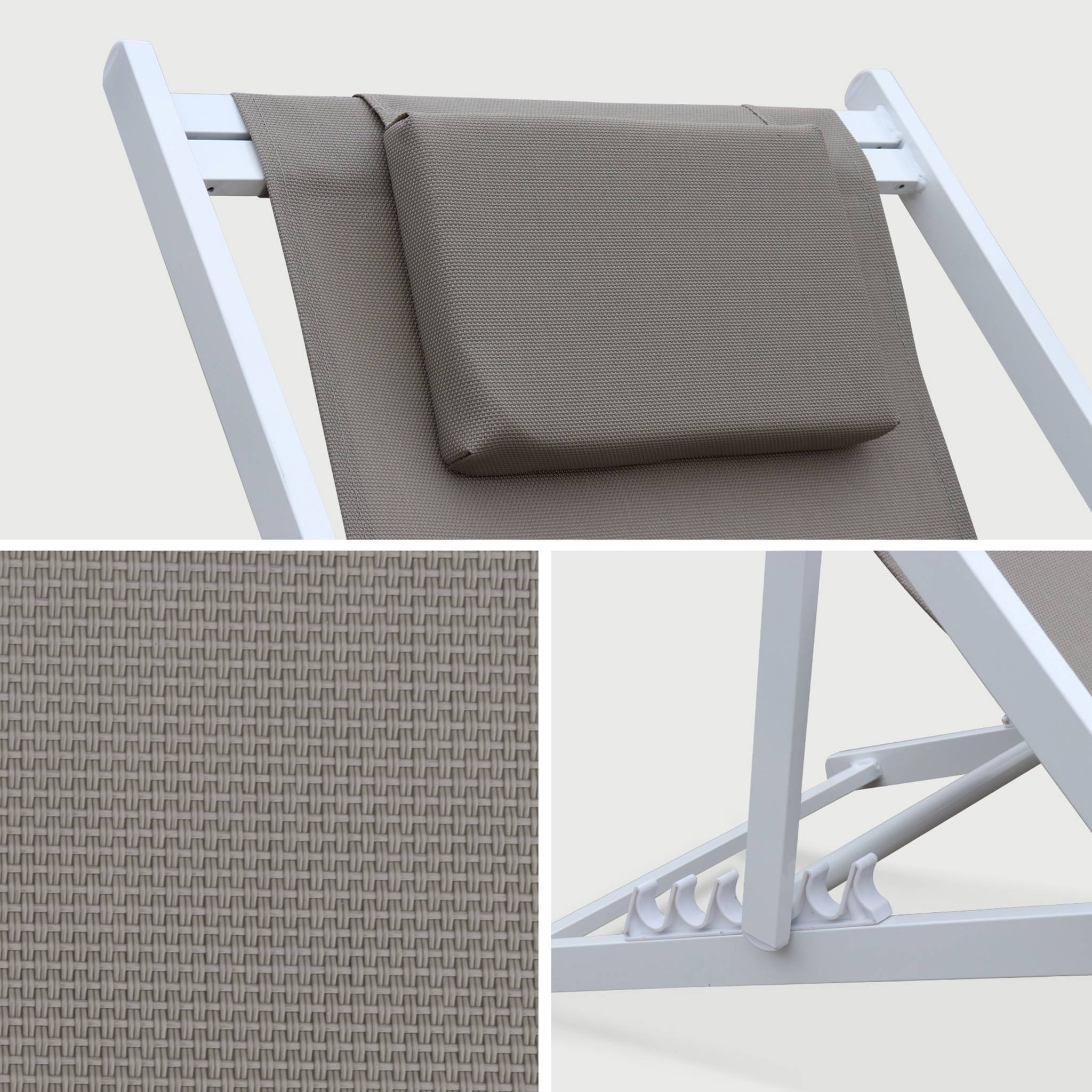 Lot de 2 bains de soleil - Gaia taupe - en aluminium blanc et textilene ...