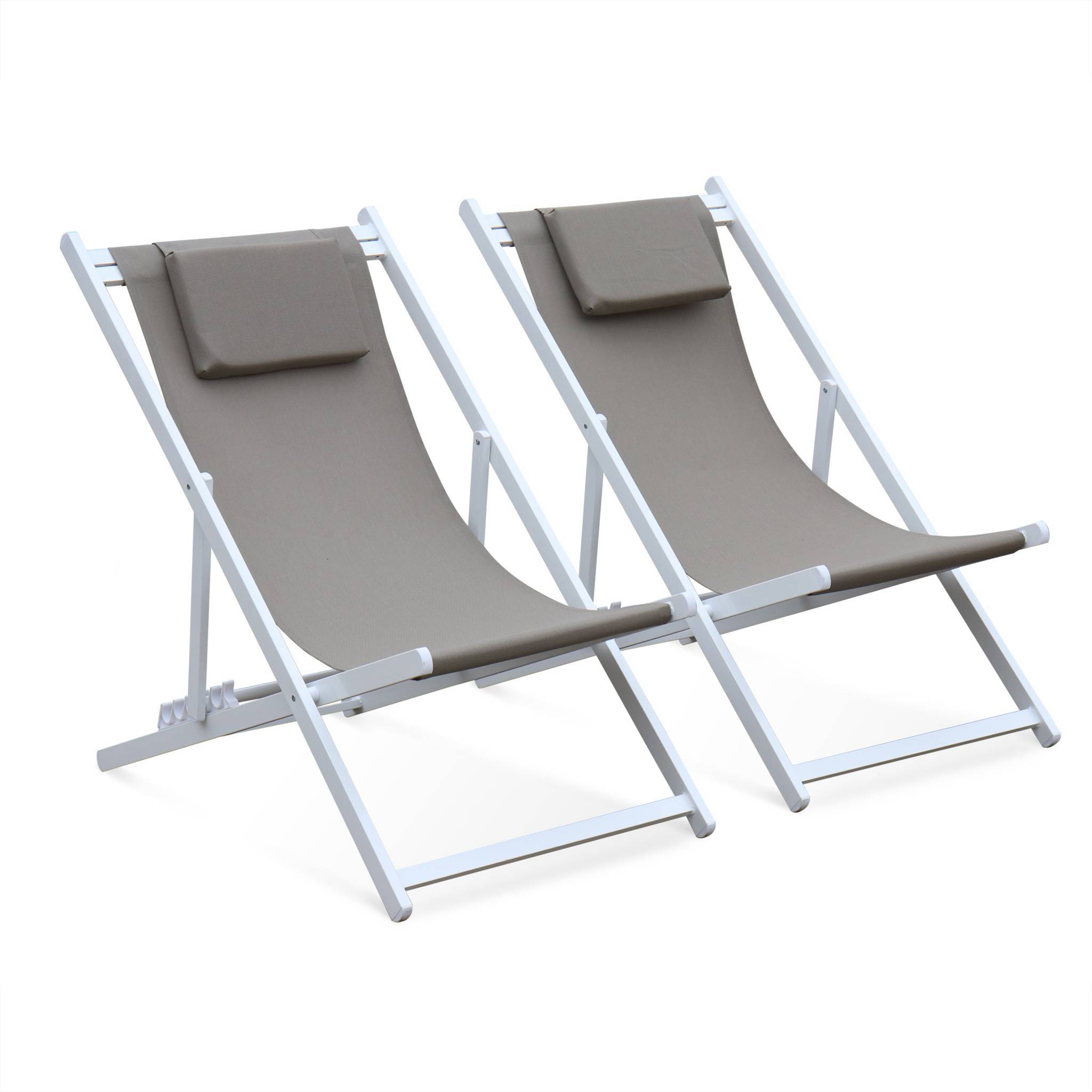 Lot de 2 bains de soleil - Gaia taupe - en aluminium blanc et textilene ...