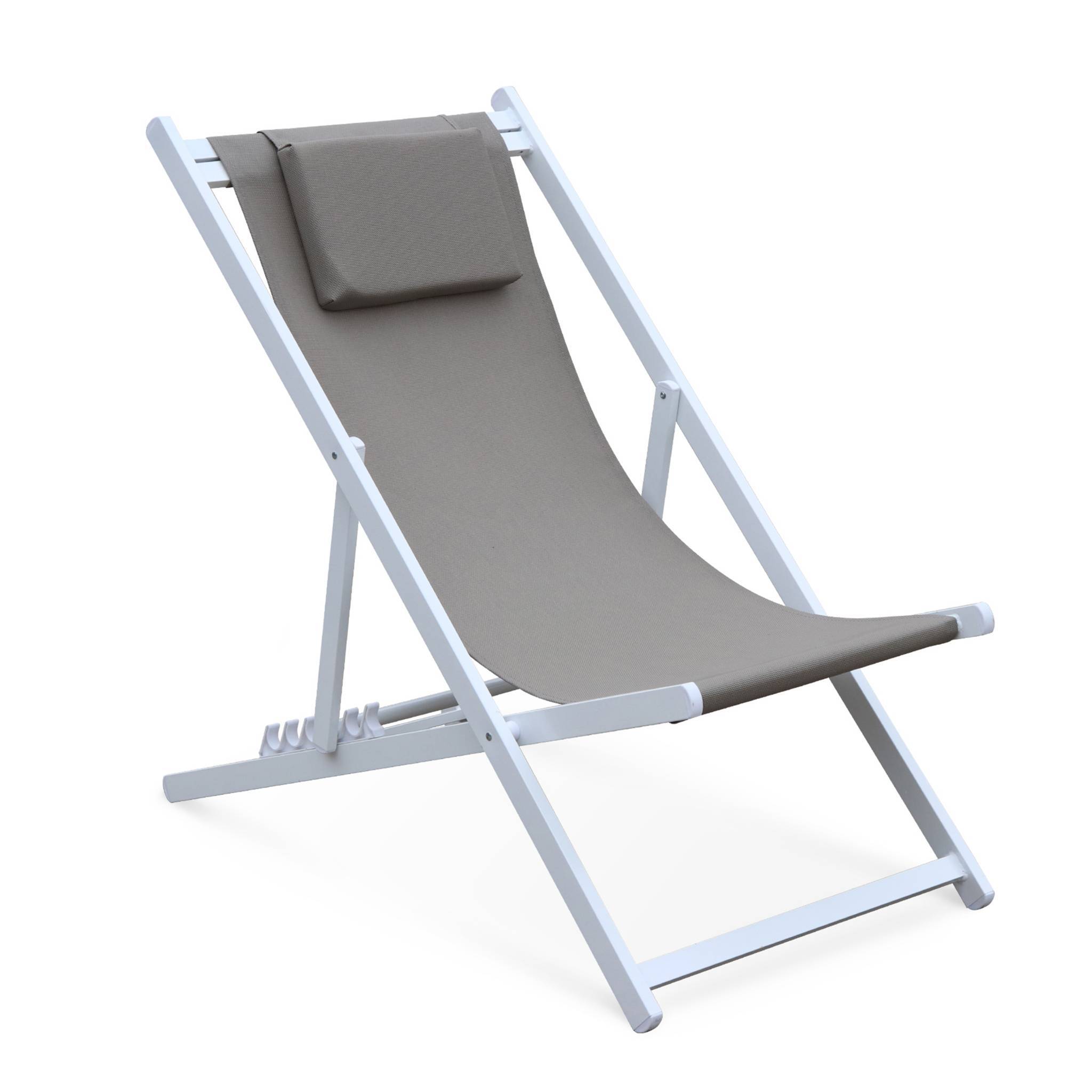 Lot de 2 bains de soleil - Gaia taupe - en aluminium blanc et textilene ...