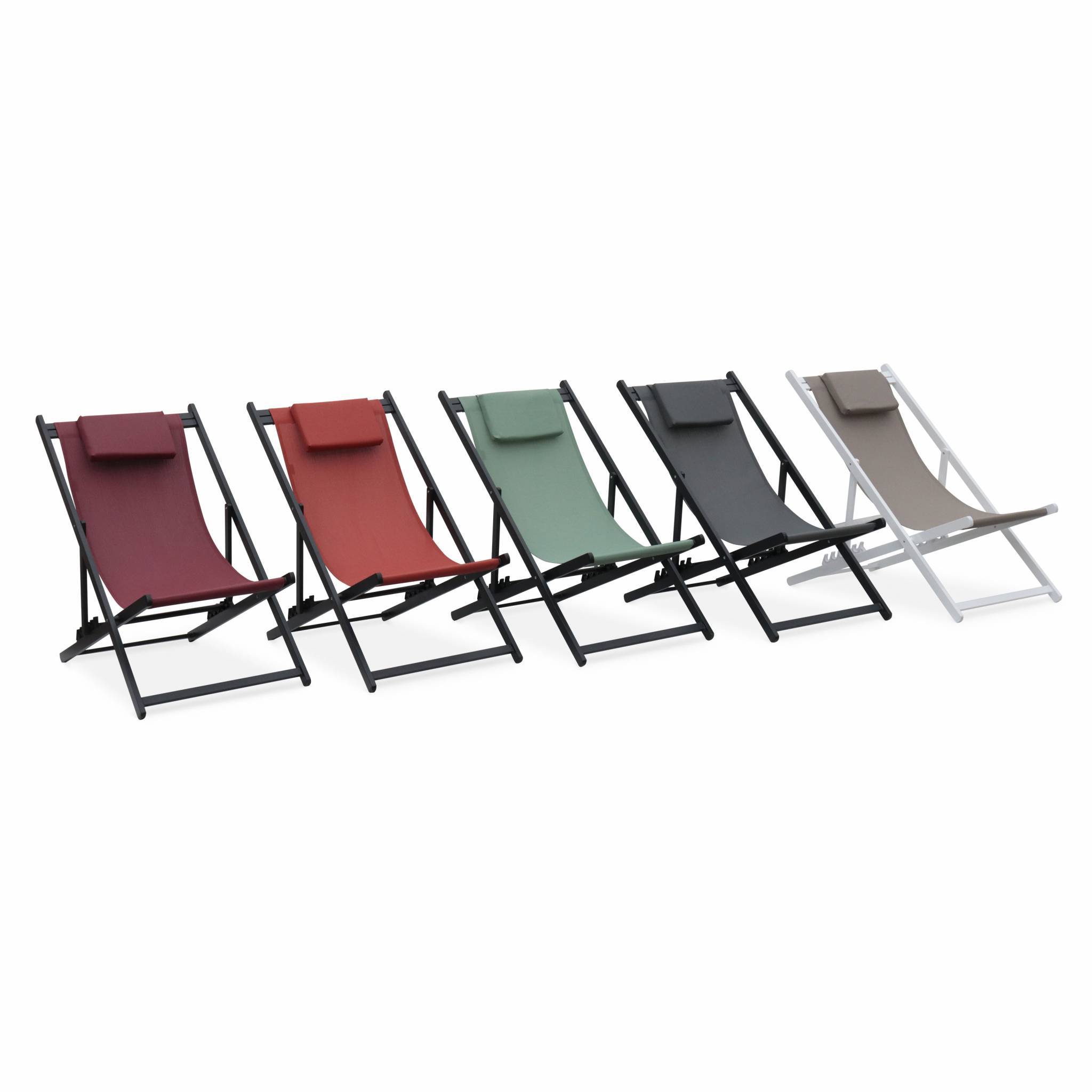 Lot de 2 bains de soleil - Gaia taupe - en aluminium blanc et textilene ...
