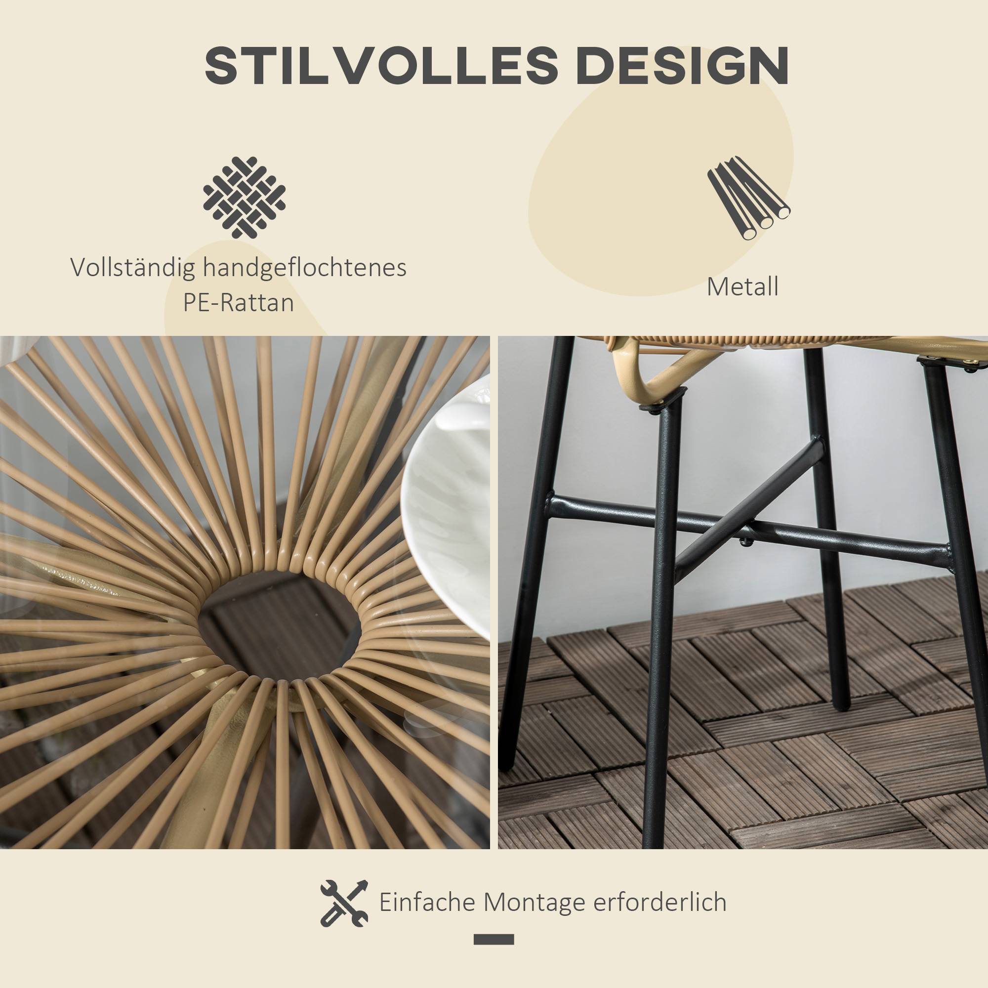 Table d'appoint extérieure résine tressée beige 50 x 50 x 50 cm ...