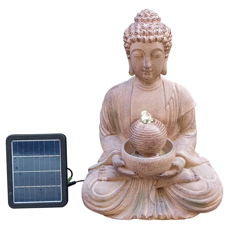 Fontaine de jardin solaire Bouddha 36x50 cm LED pompe polyrésine ...
