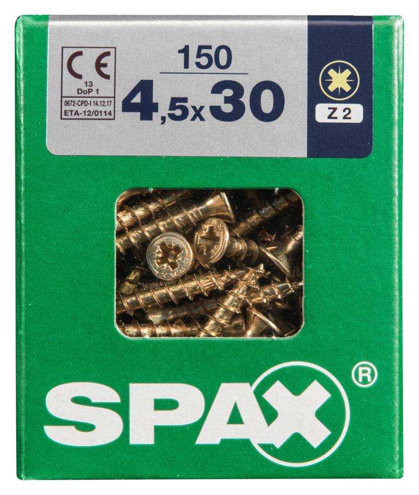 Lot de 150 vis acier tête fraisée pozidriv SPAX, Diam.4.5 mm x L.30 mm ...