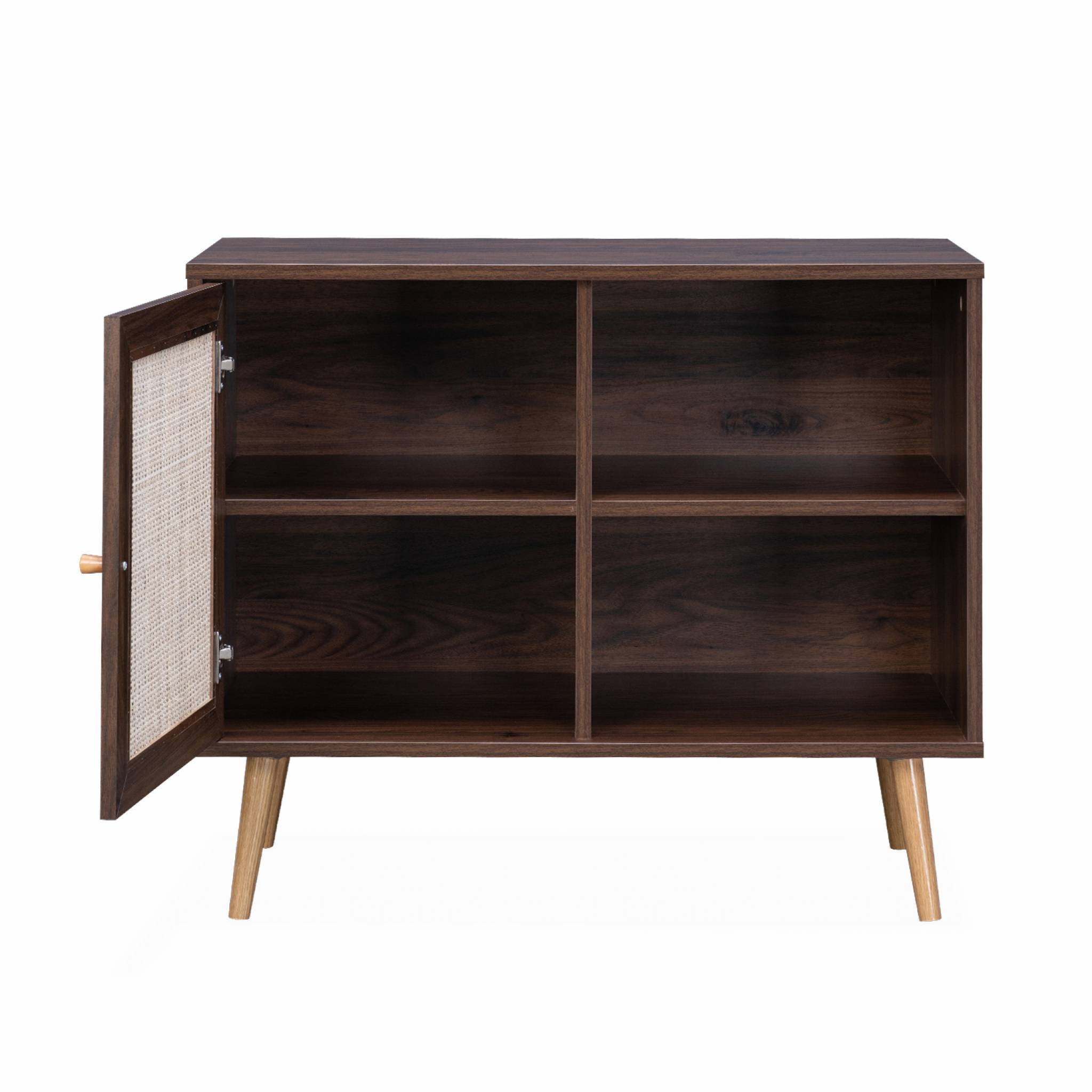Meuble de rangement en cannage 80x39x65.8cm Bohème - couleur bois foncé ...