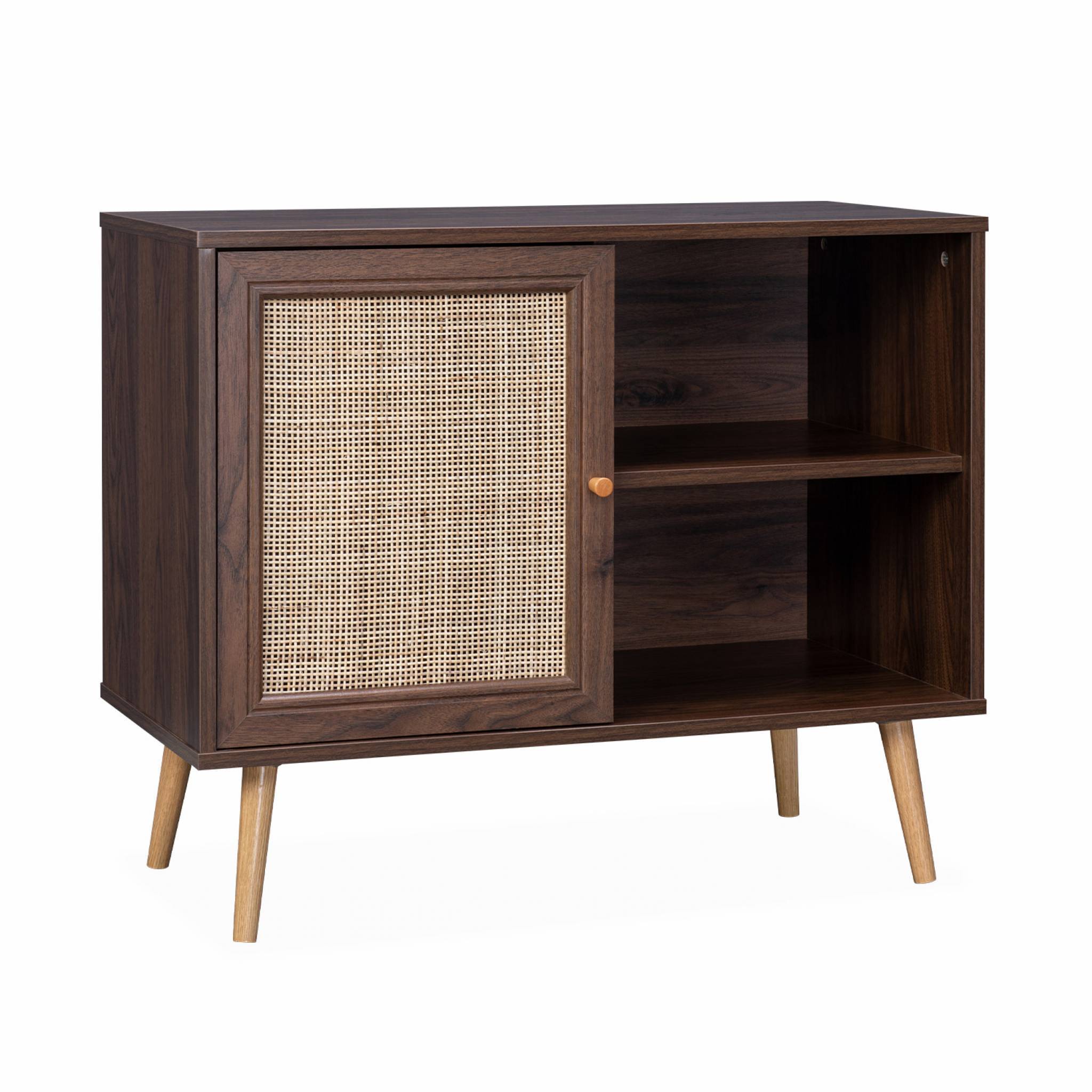 Meuble de rangement en cannage 80x39x65.8cm Bohème - couleur bois foncé ...