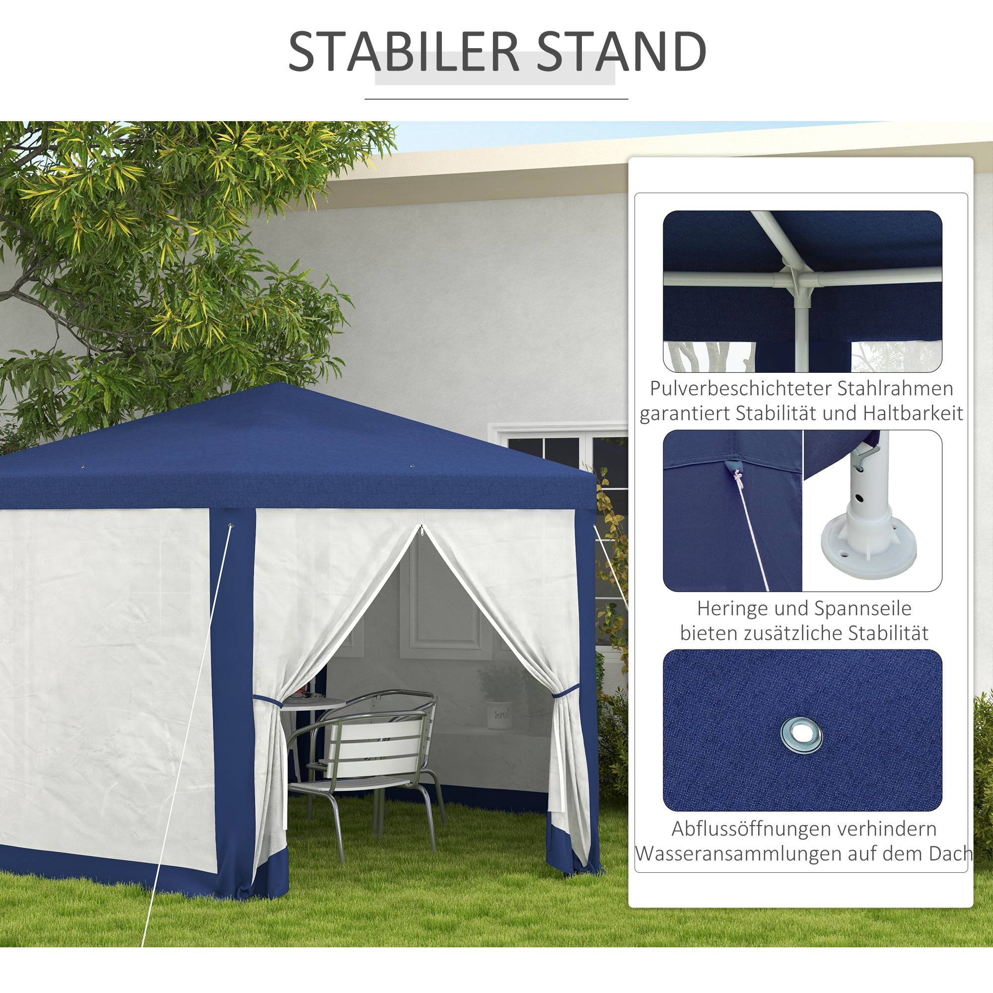 Gazebo hexagonal 4x3 m bleu hydrofuge étanche, moustiquaire et 6 ...