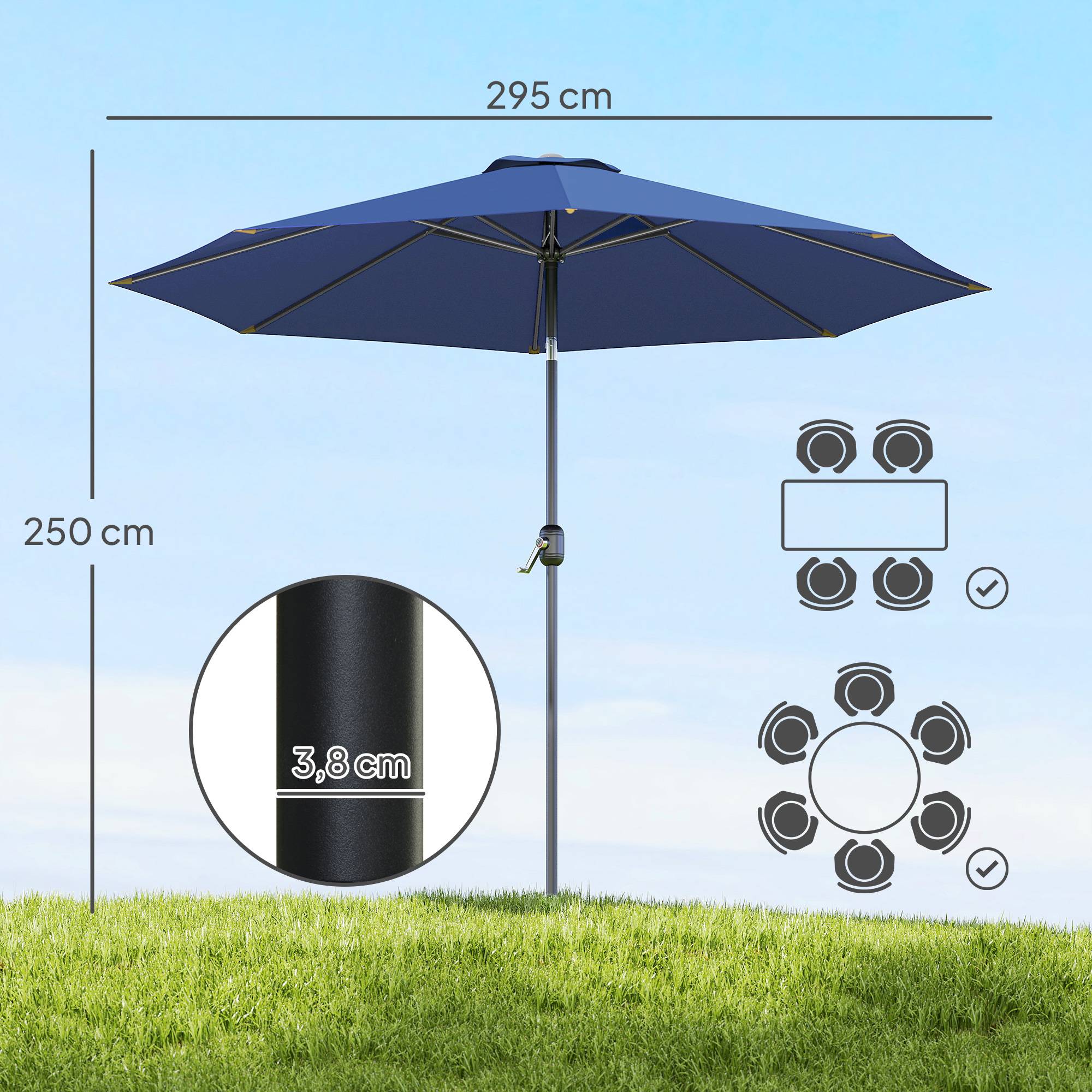 Parasol de jardin Métal Bleu 295x295x250 cm - Gamm vert