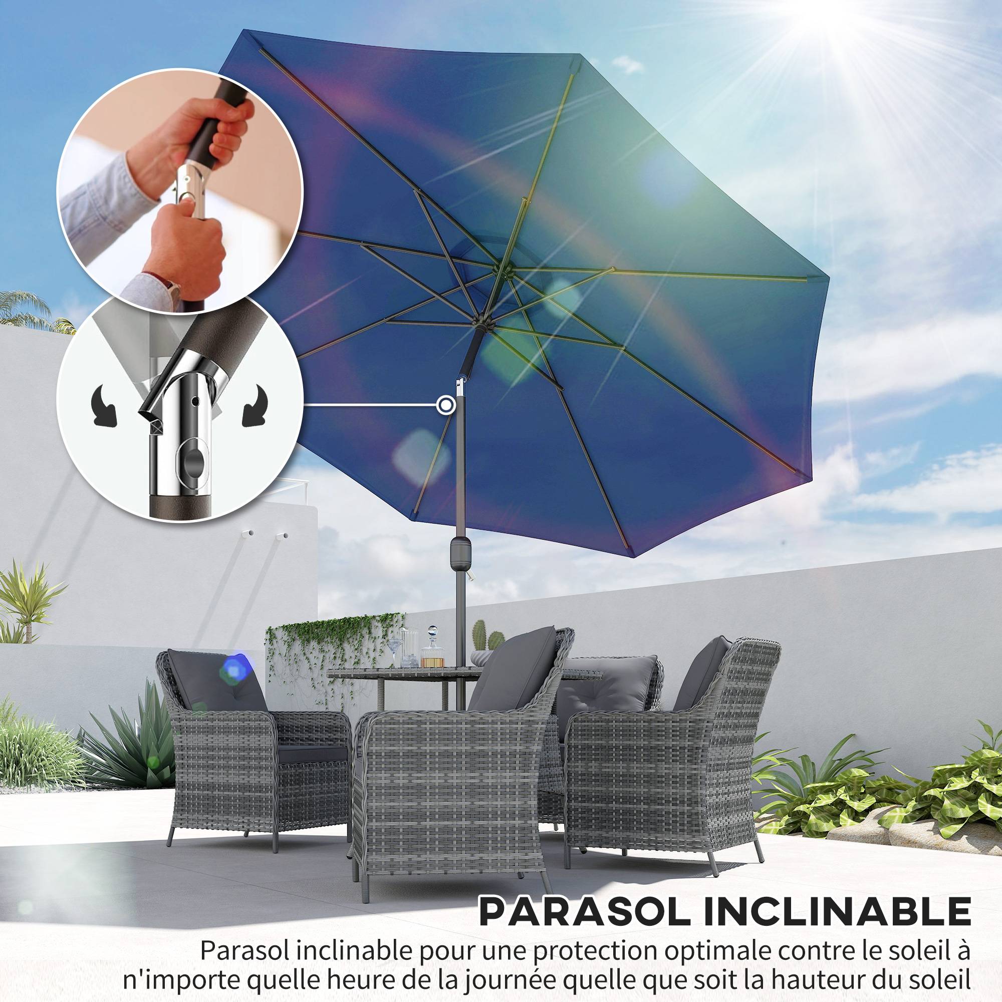 Parasol de jardin Métal Bleu 295x295x250 cm - Gamm vert