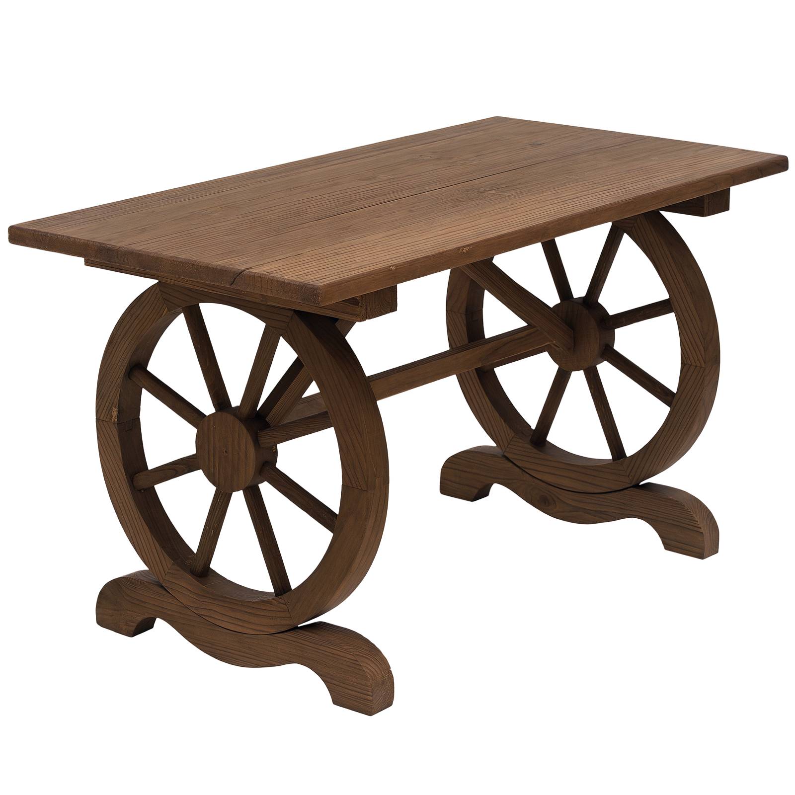 Table de jardin bois massif sapin pour extérieur pieds forme roue ...