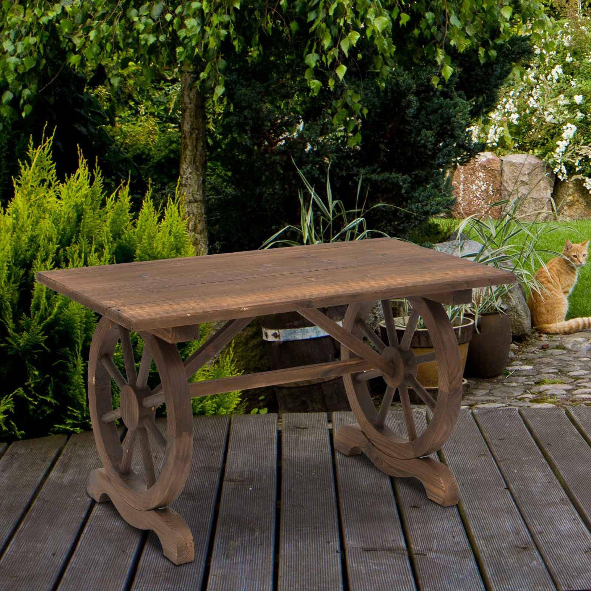Table de jardin bois massif sapin pour extérieur pieds forme roue ...