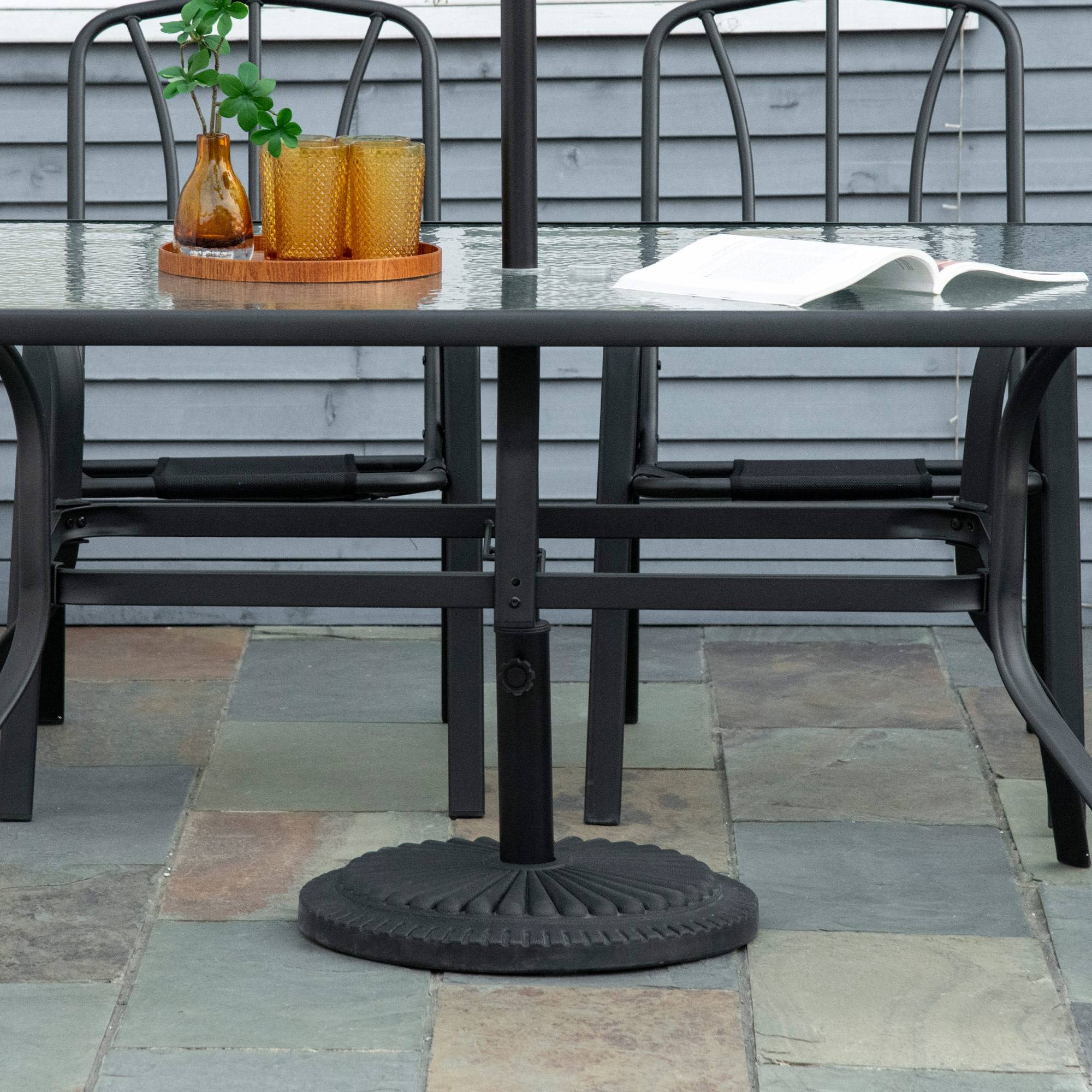 Pied de parasol rond HDPE terrasse lestage ciment motif rosace Ø49cm ...