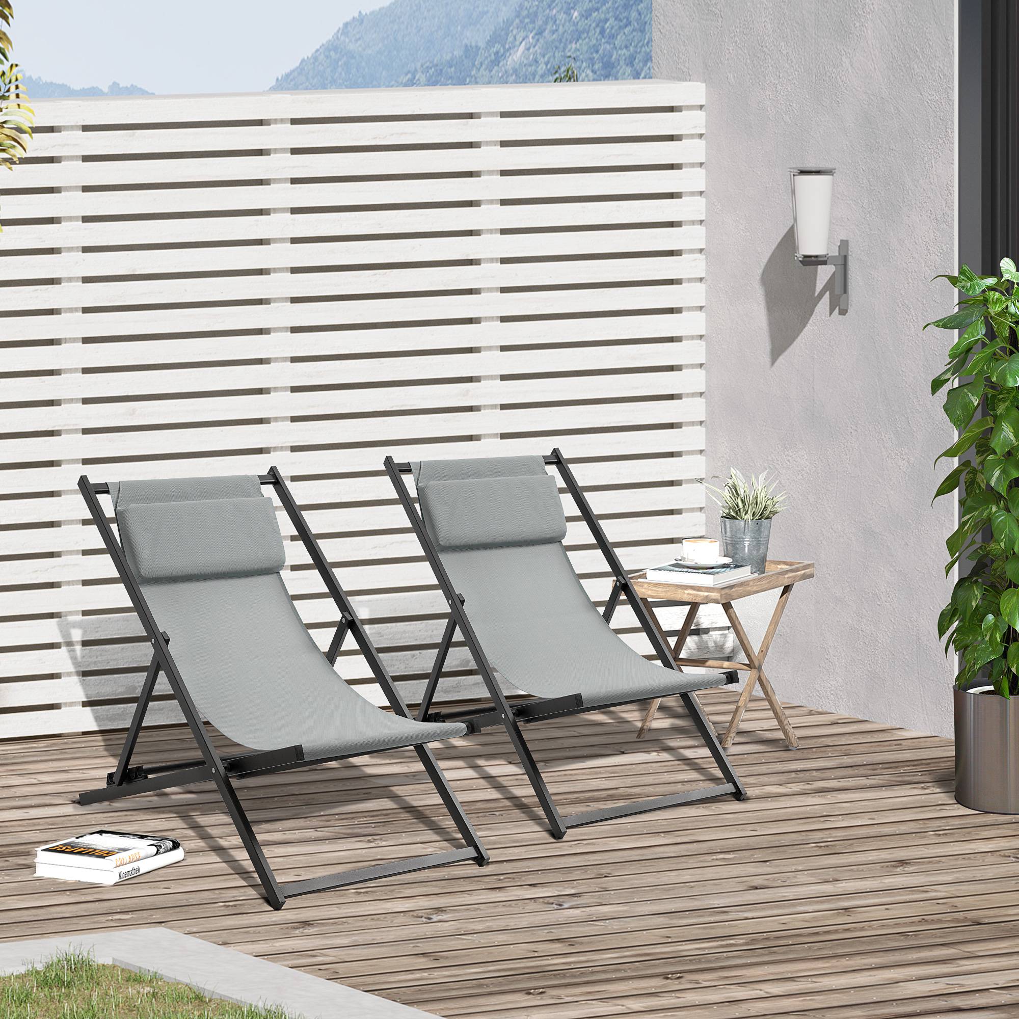 Lot 2 chaises longues pliables textilène balcon terrasse dossier ...