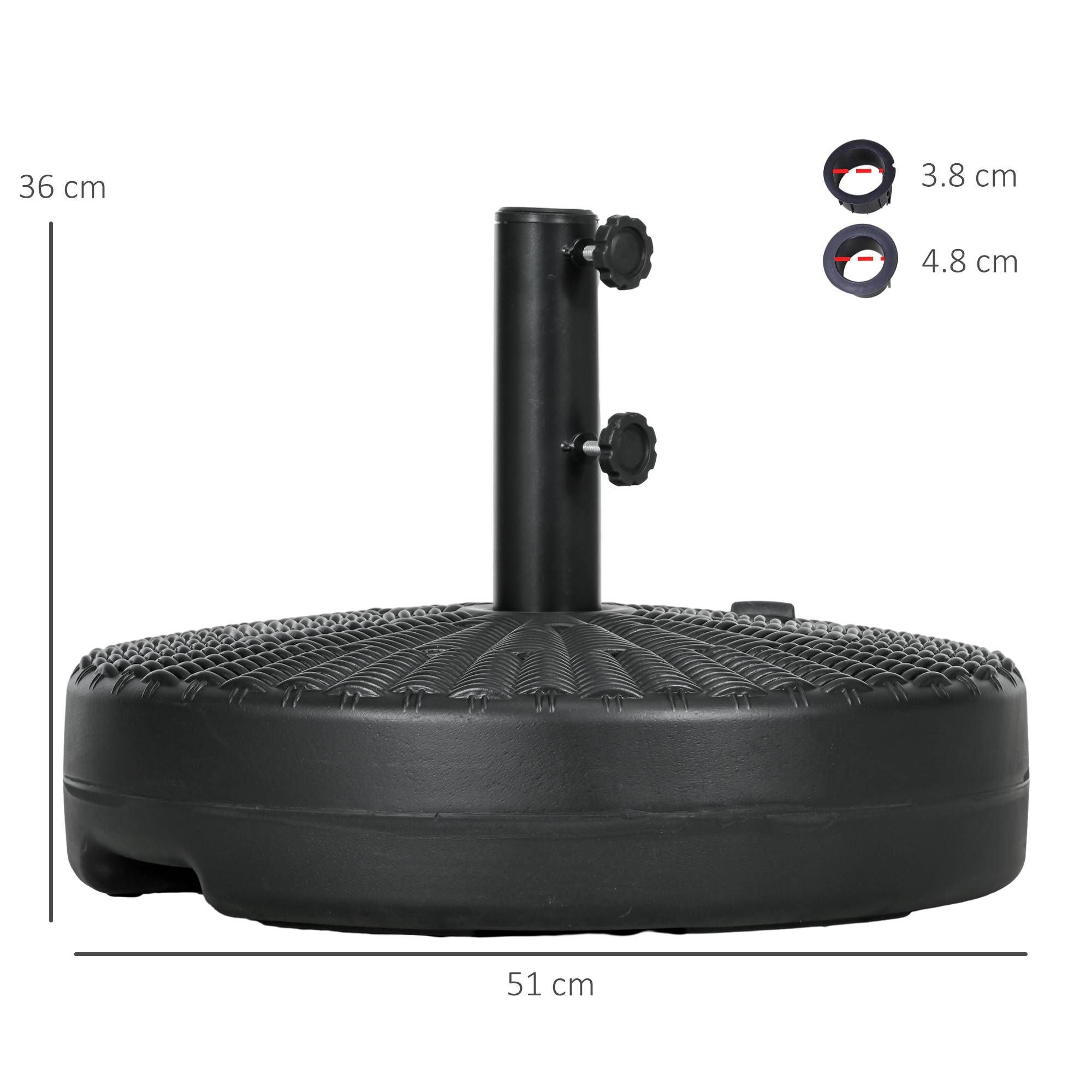 Pied de parasol rond lestable plastique effet bois tube acier poignée ...