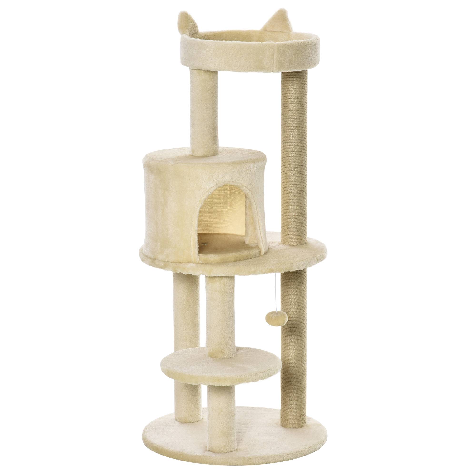 Arbre à chat 104 cm, avec plateformes, abri, poteaux en sisal et balle ...