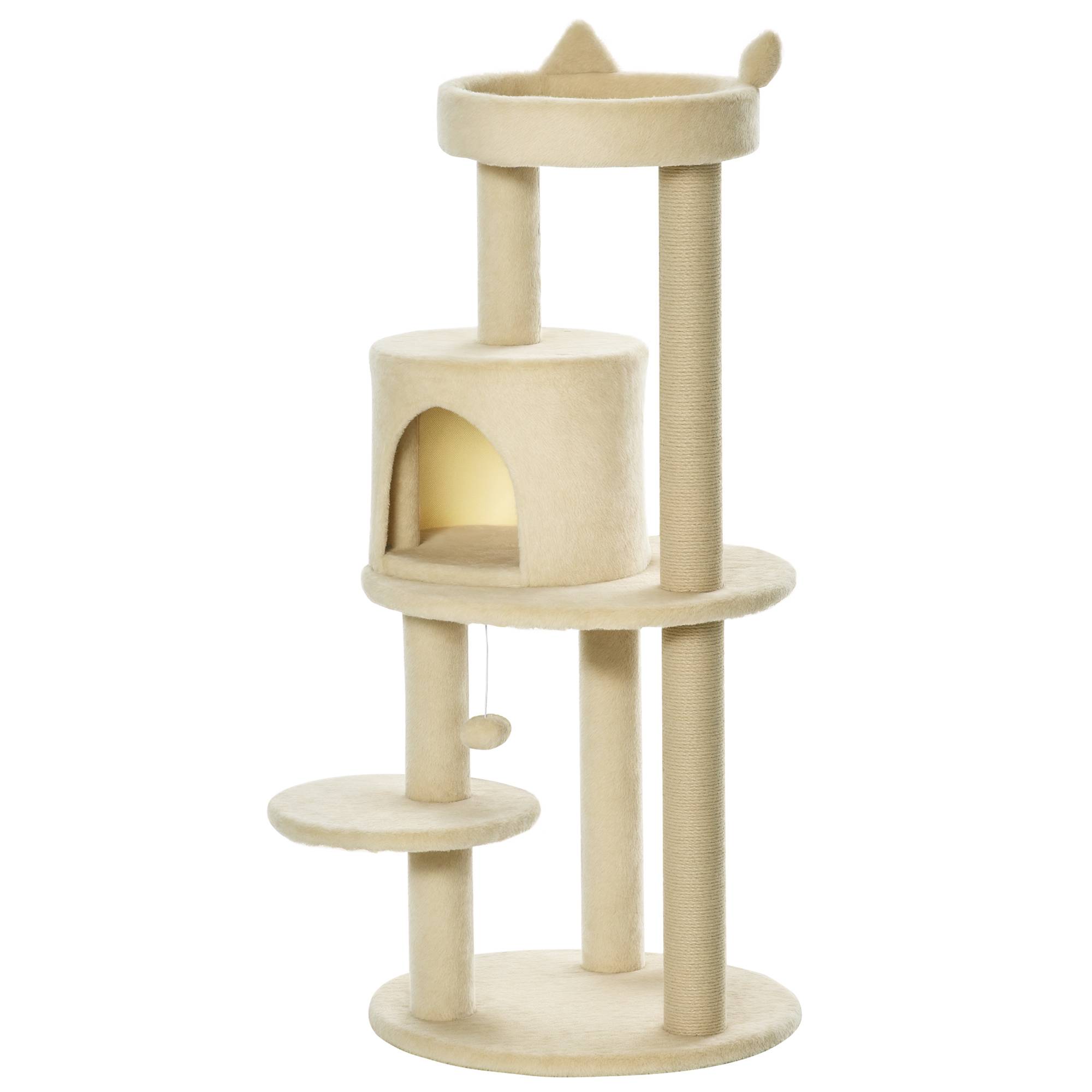 Arbre à chat 104 cm, avec plateformes, abri, poteaux en sisal et balle ...