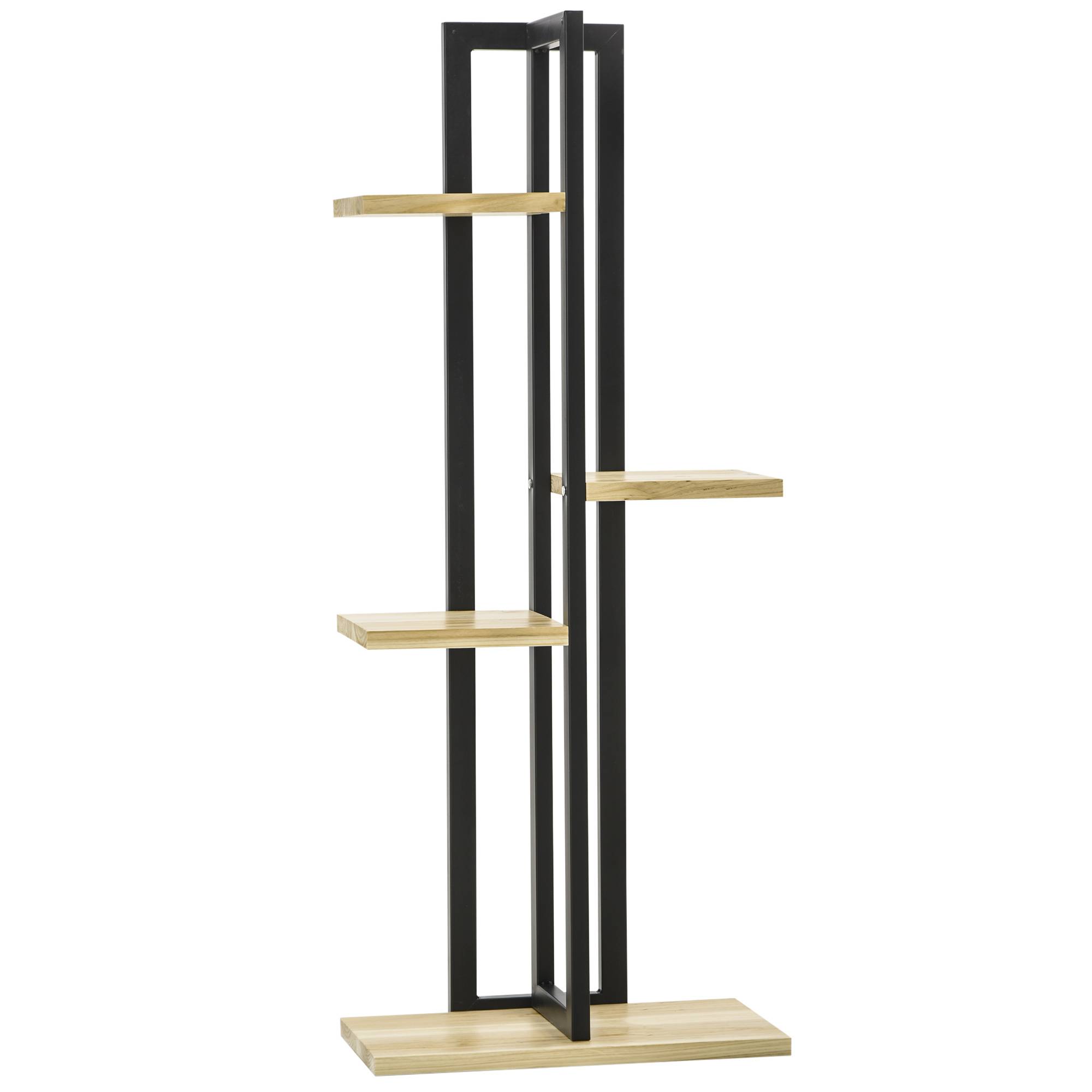 Étagère à plantes métal et bois noir et naturel 45 x 25 x 110 cm ...
