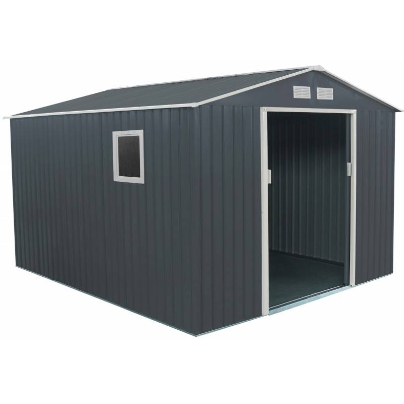 Abri de jardin métal 8,84m² anthracite avec kit d'ancrage et visserie ...