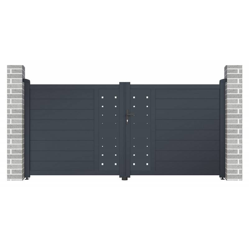 Portail battant aluminium 300x142 cm motifs géométriques anthracite X ...