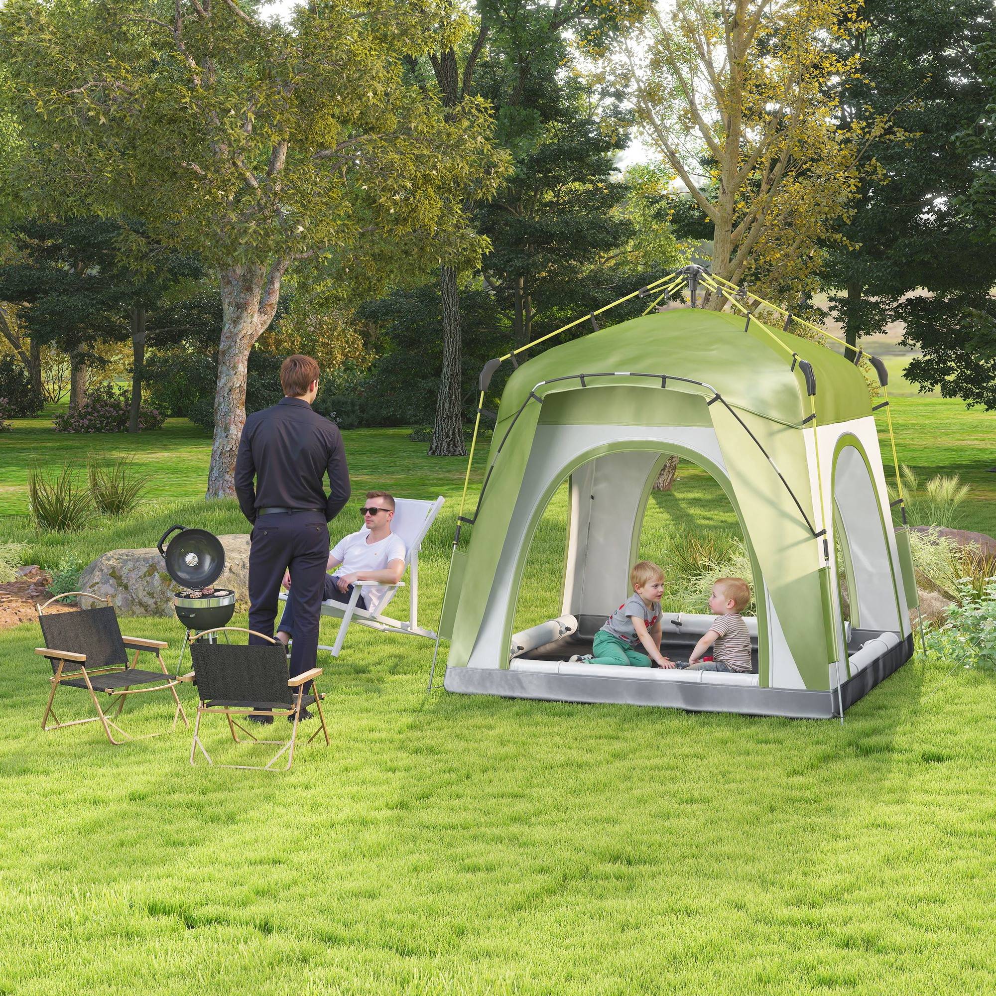 Tente de camping pop-up polyester vert et gris 240 x 240 x 199 cm ...