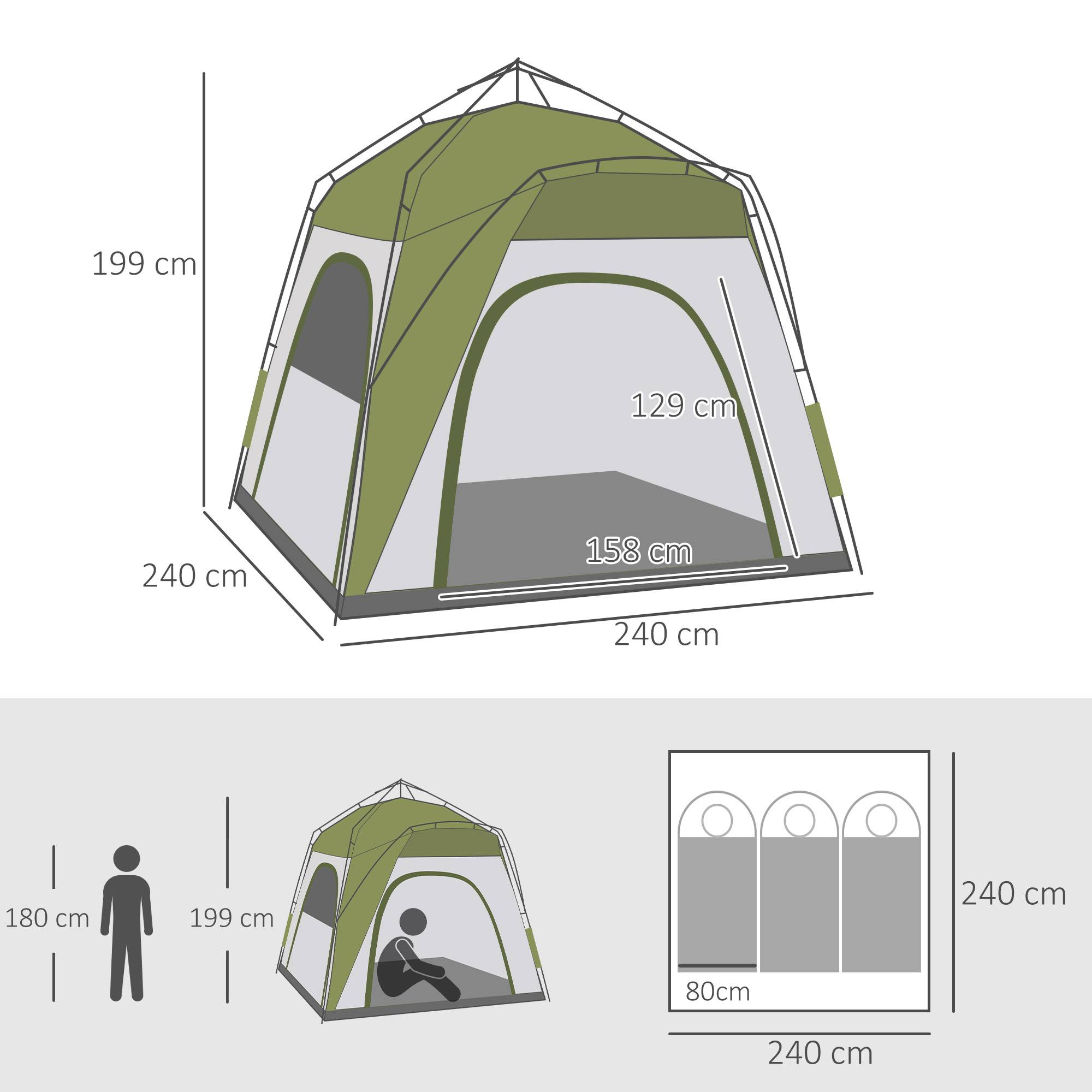 Tente de camping pop-up polyester vert et gris 240 x 240 x 199 cm ...