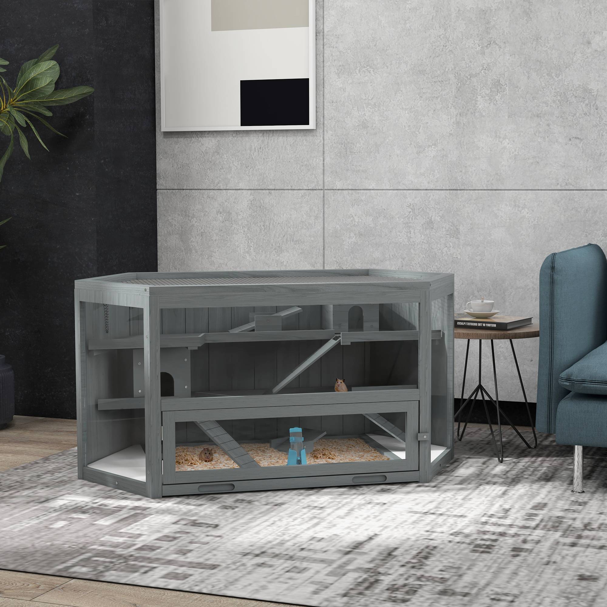 Cage pour hamster bois et métal naturel 115 x 60 x 55 cm - PANGIVO ...