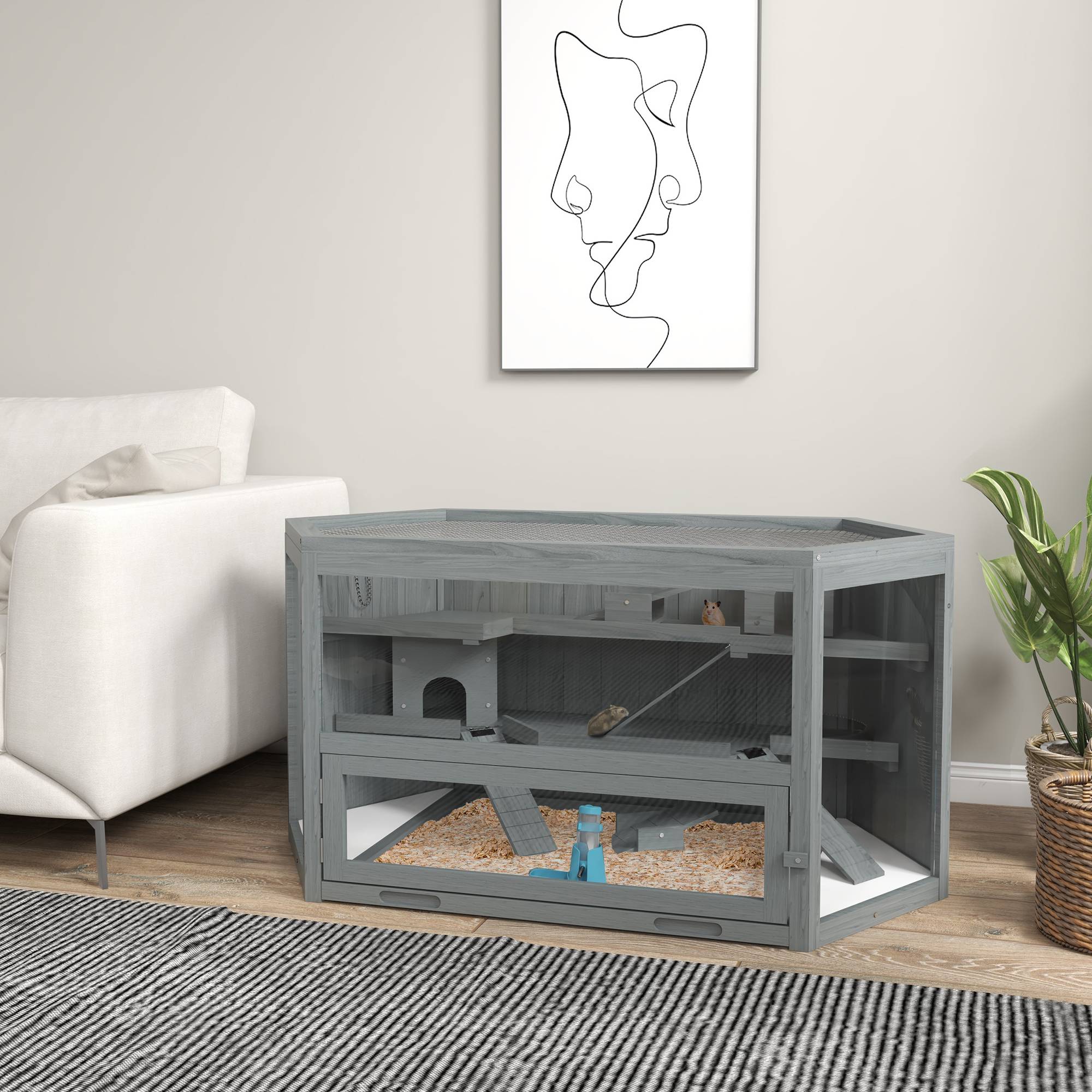 Cage pour hamster bois et métal naturel 115 x 60 x 55 cm - PANGIVO ...