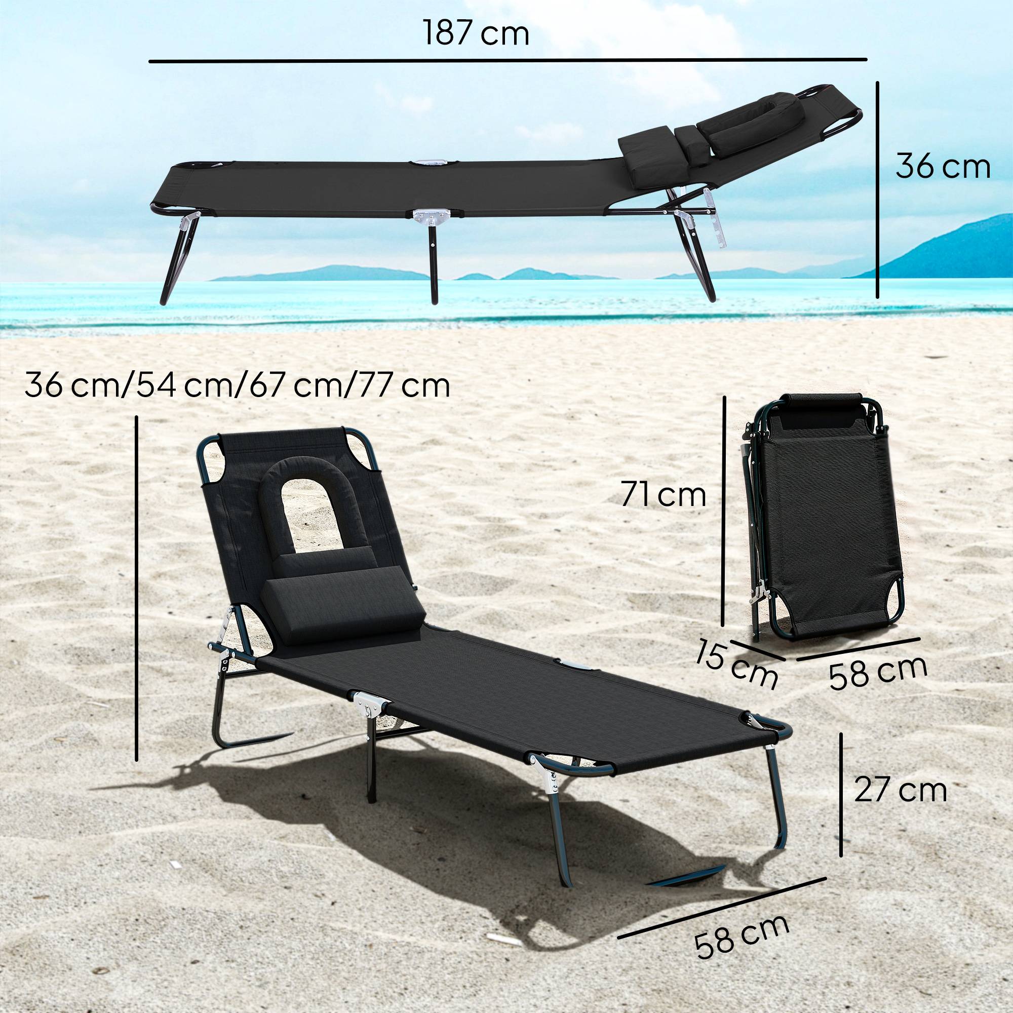 Bain de Soleil Pliable transat inclinable 4 Positions Chaise Longue 3 ...