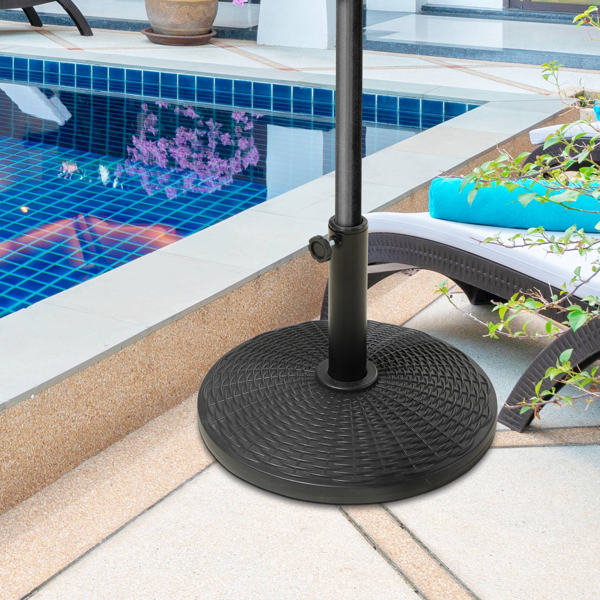 Pied Parasol Rond Plastique Ciment Terrasse Design Rotin 44cm Marron ...