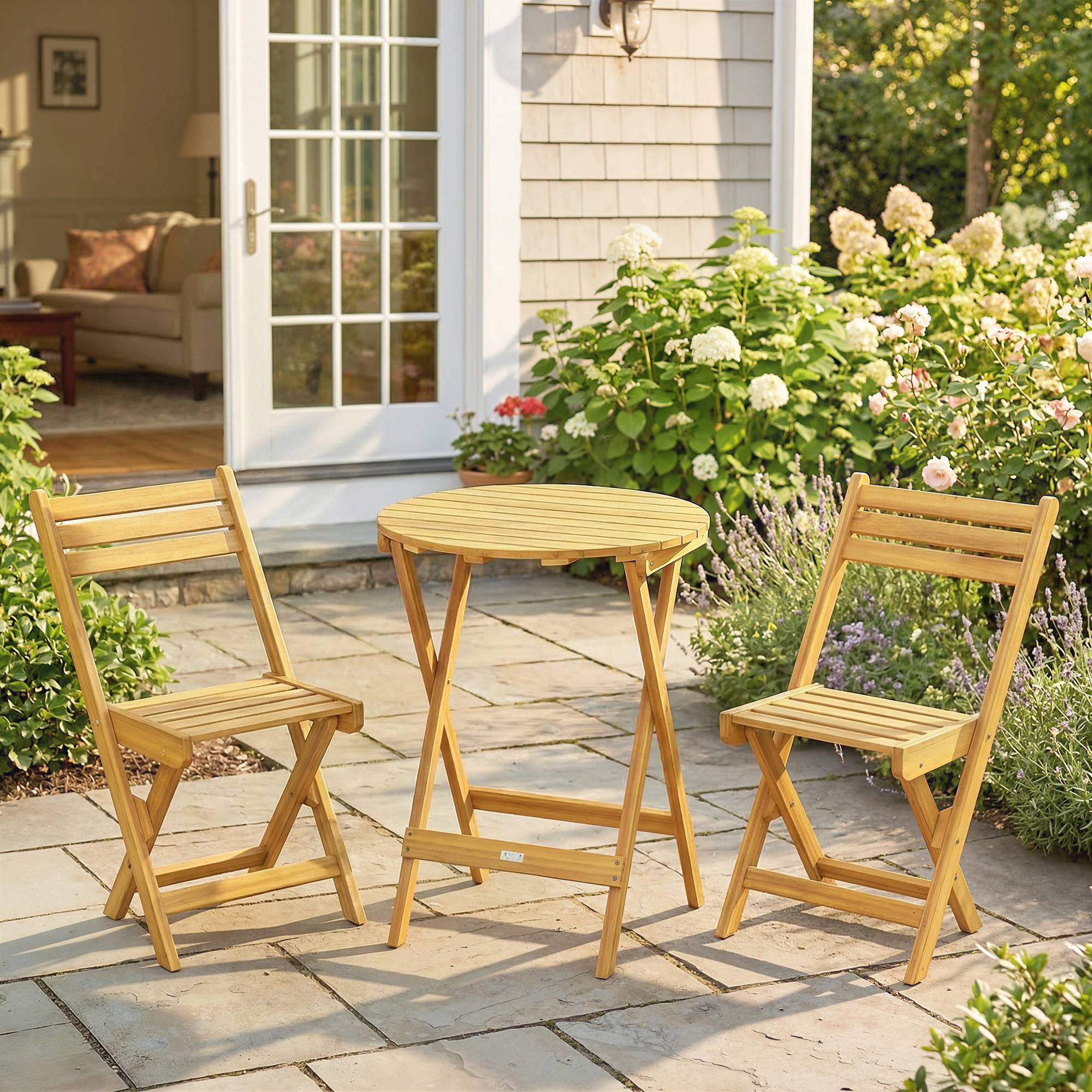 Salon Bistro 3 Pièces Bois Acacia Balcon Pliable Chaises Lattes 60x60cm ...