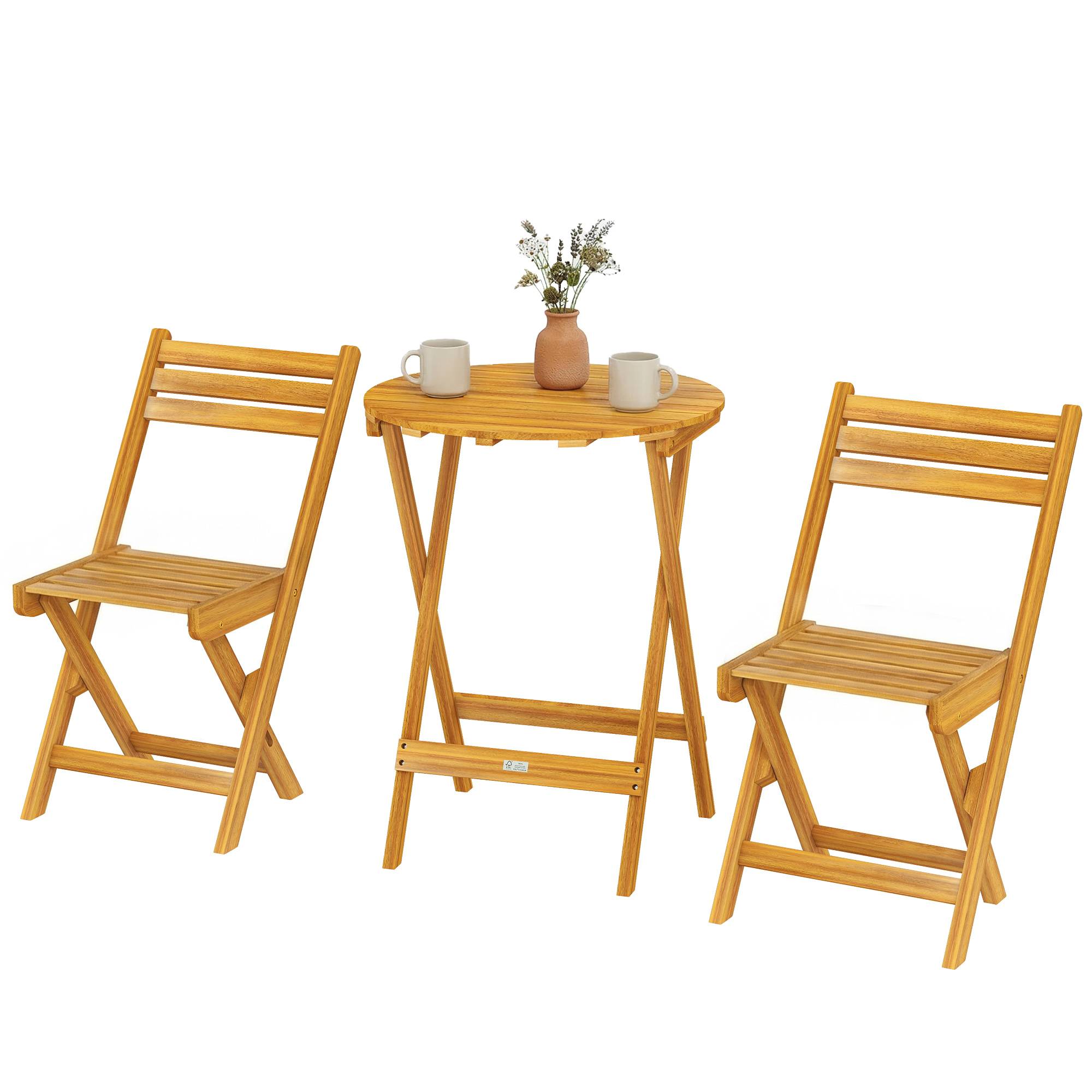 Salon Bistro 3 Pièces Bois Acacia Balcon Pliable Chaises Lattes 60x60cm ...