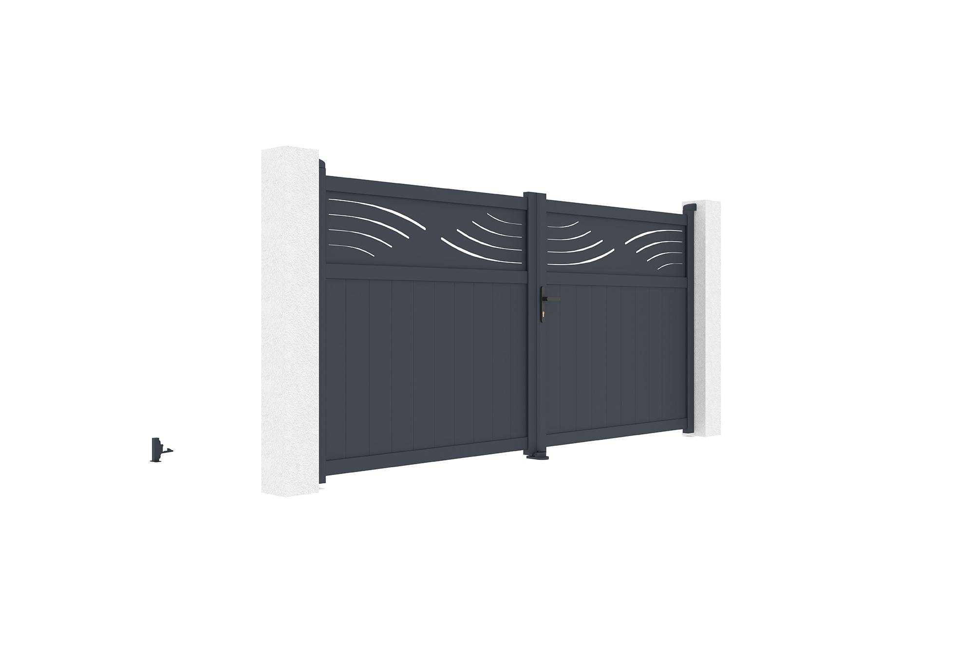 Portail battant 3,4 m HALTI H.160 cm alu + portillon HALTI H.160 cm ...