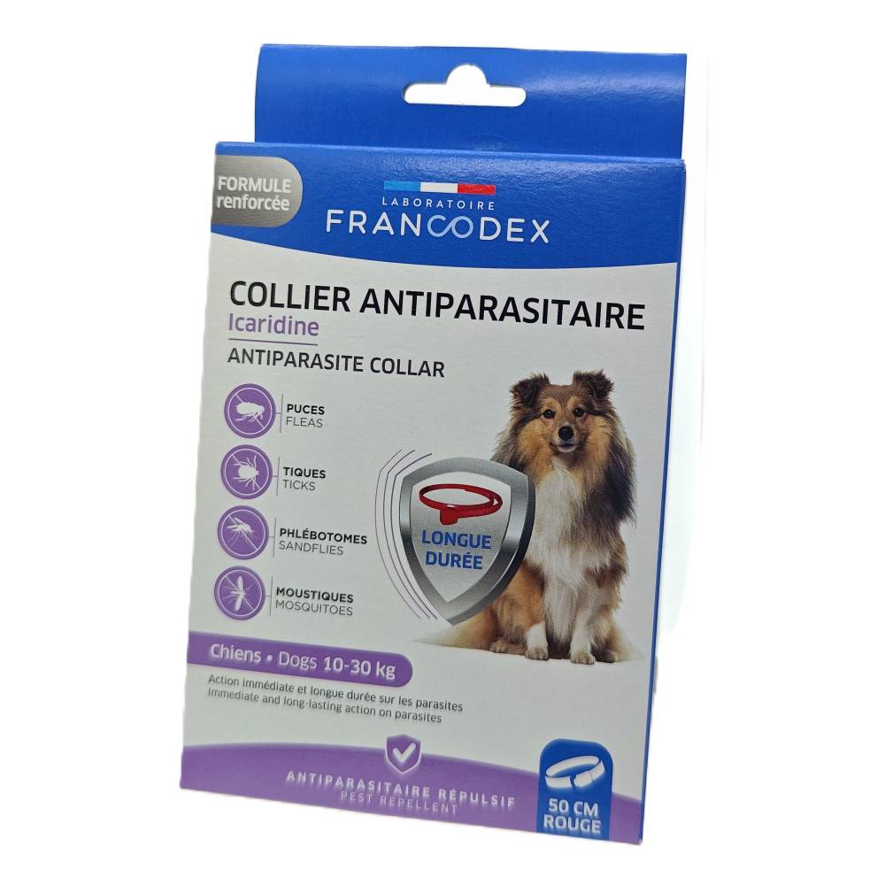 Collier Antiparasitaire Icaridine Rouge 50 cm pour Chien (10-30 kg ...