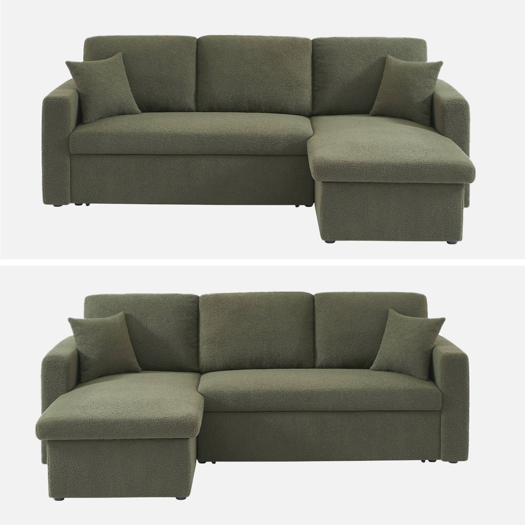 Canapé d'angle convertible en tissu bouclettes kaki - IDA - 3 places ...