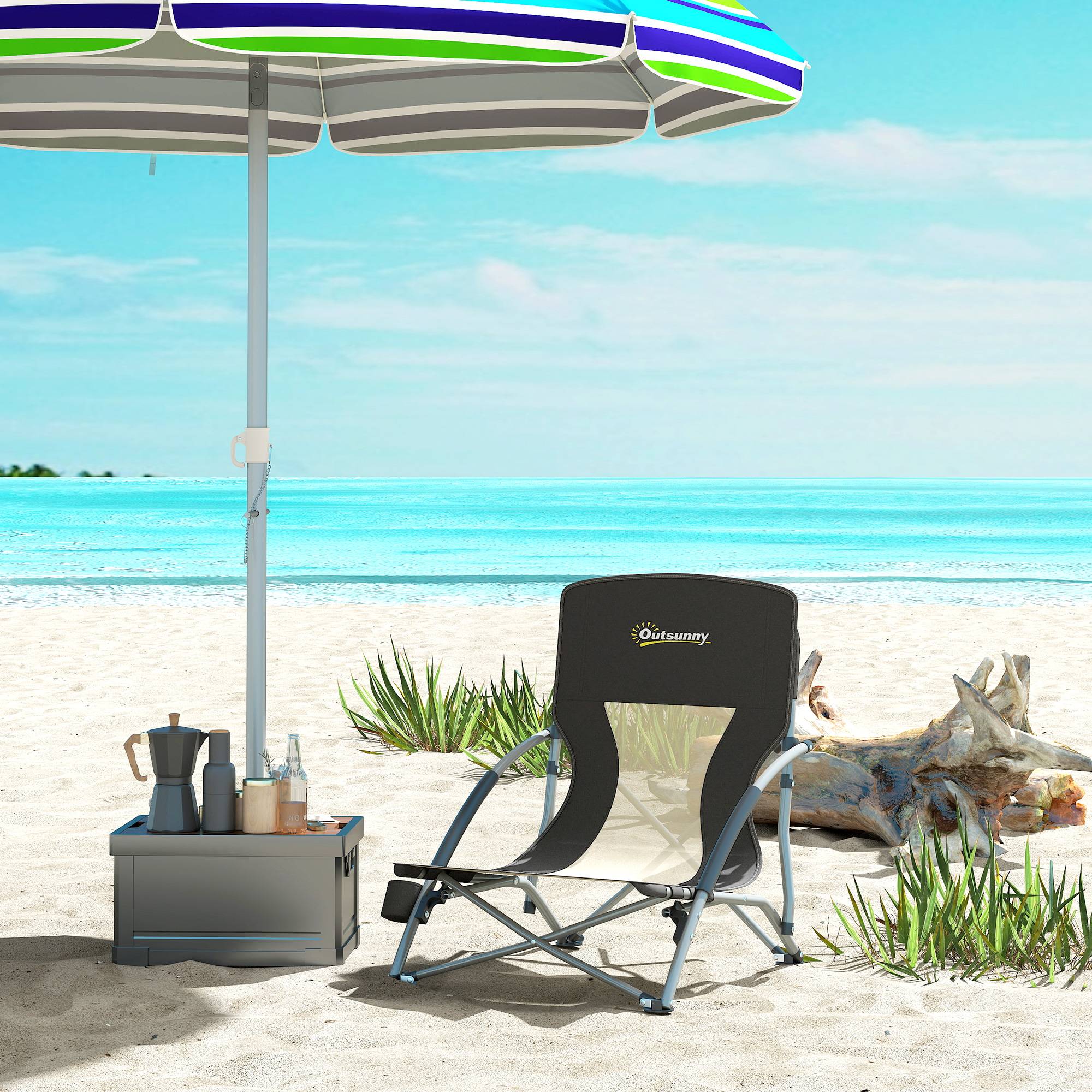 Chaise de plage pliante métal et tissu noir 58 x 55 x 62 cm - PANGIVO ...
