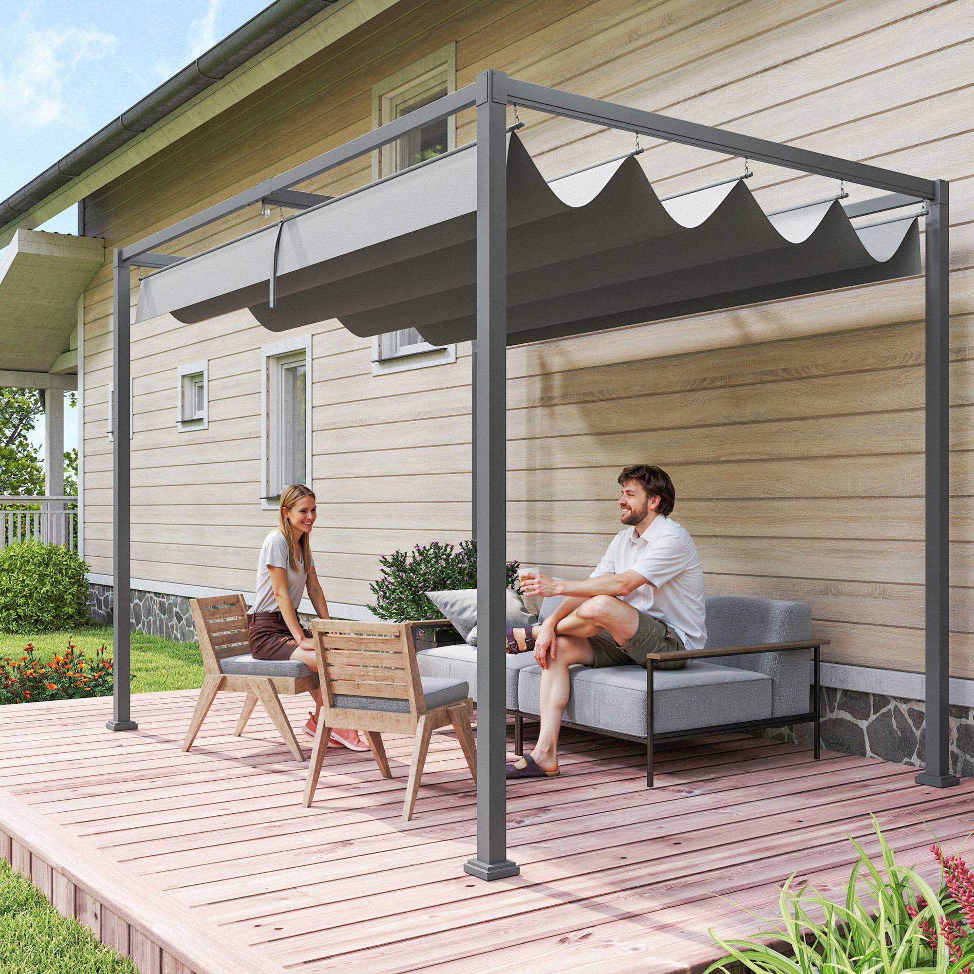 Pergola métal gris 298 x 213 x 221 cm - PANGIVO - Gamm vert