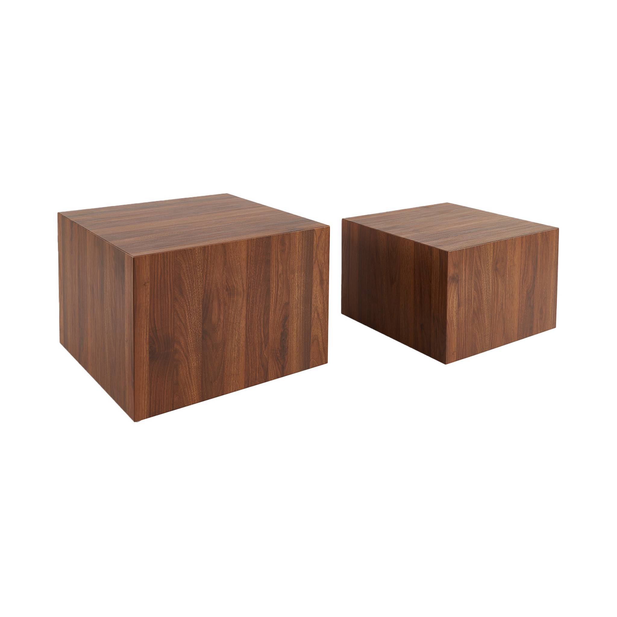 Lot de 2 tables basses rondes effet noyer. Ø58 x H 40cm / Ø50 x H 33cm ...