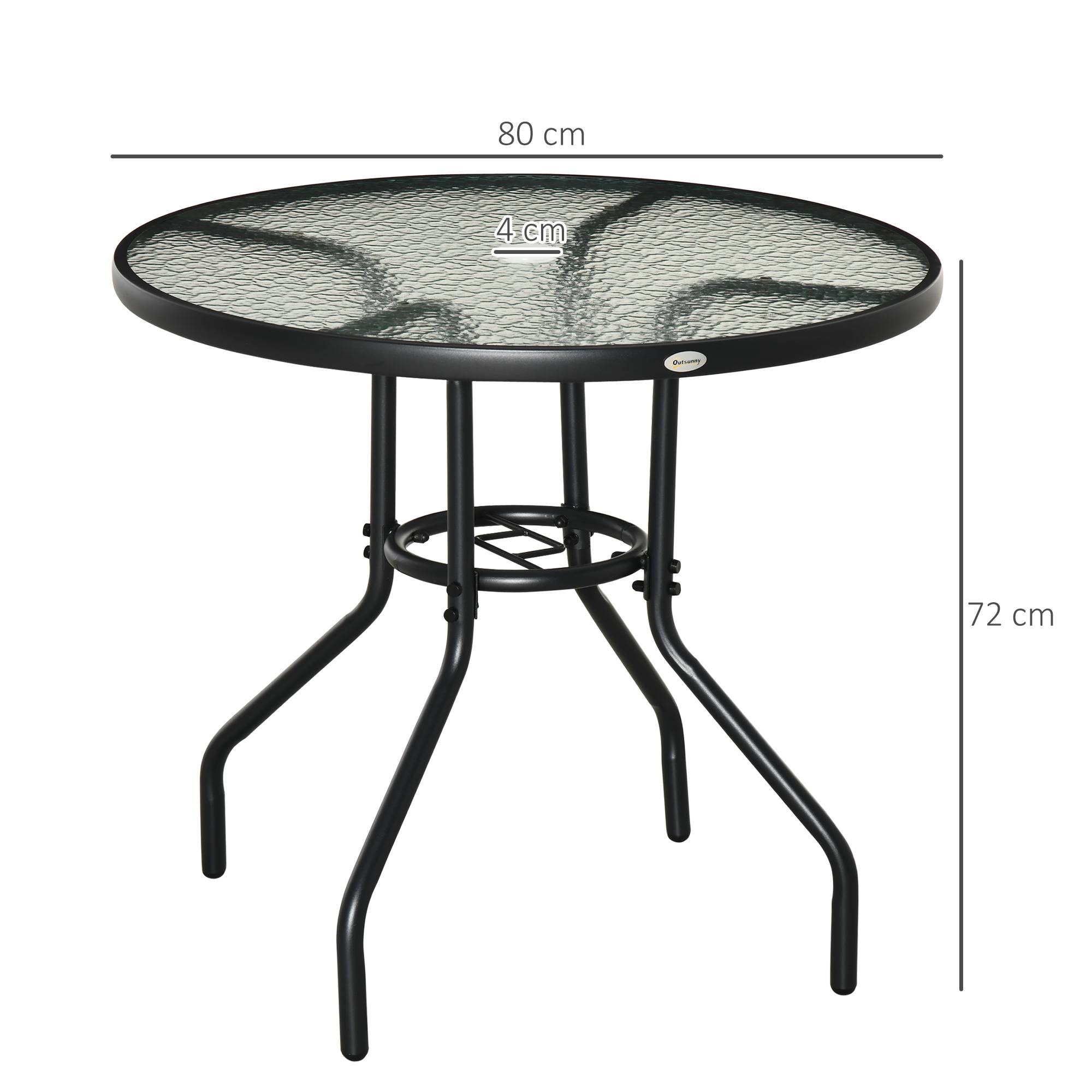 Table à manger de jardin ronde métal verre trempé trou parasol Ø80x72cm ...